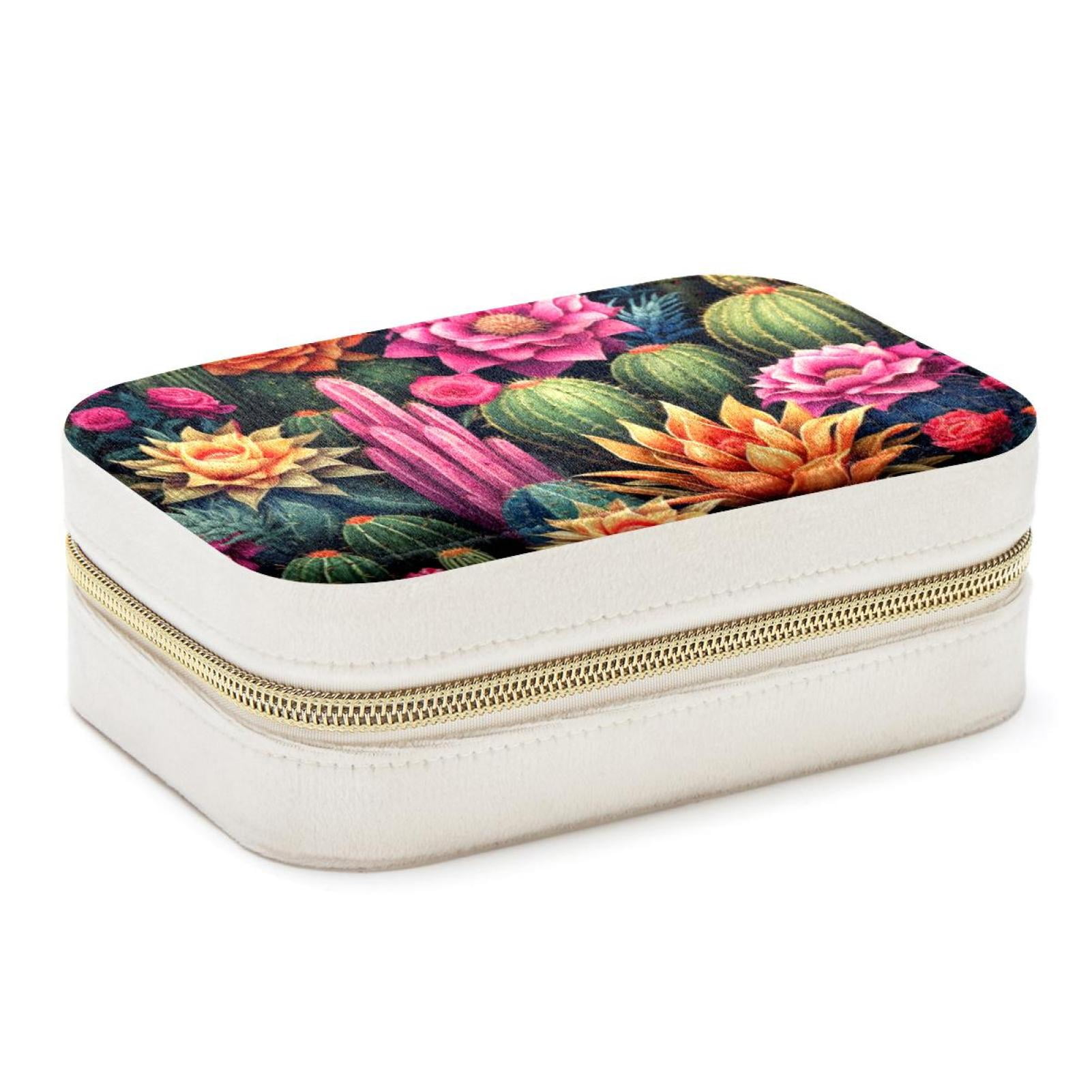 Cactus Velvet Portable Jewelry Box with Removable Compartment - Stylish ...