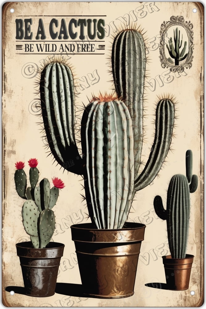 Cactus Vintage Metal Sign Cactus Decor Cacti Art Southwestern Botanical ...