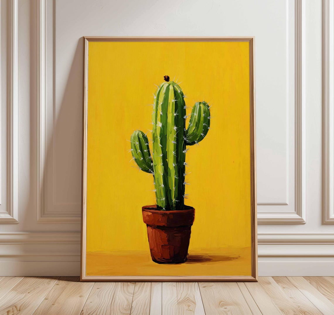 Cactus Wall Art Bold Yellow Background Desert Plant Modern Boho ...