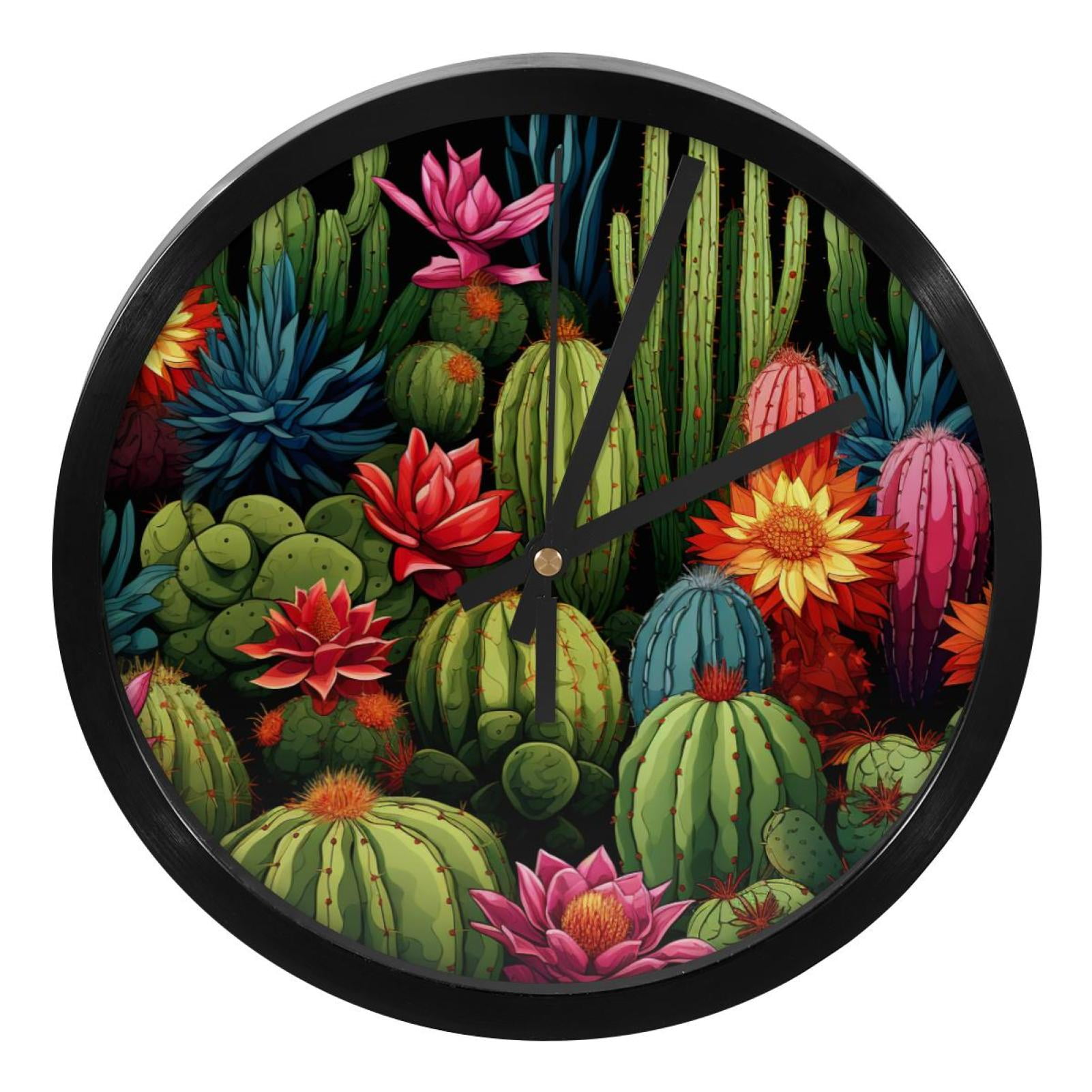 Cactus Wall Clock, 9.8 Inches, Silent, Not Ticking, Round Digital Clock ...