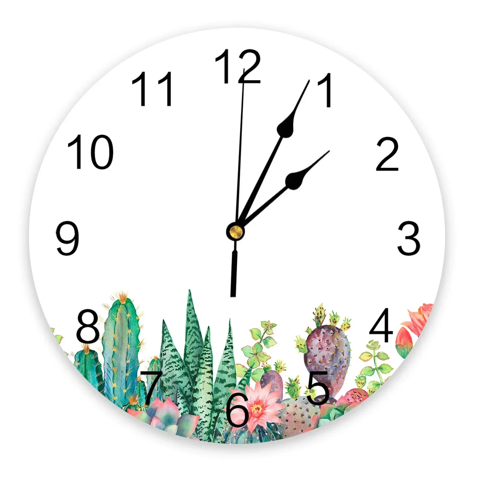 Cactus Watercolor Illustration Wall Clock For Modern Home Decoration ...