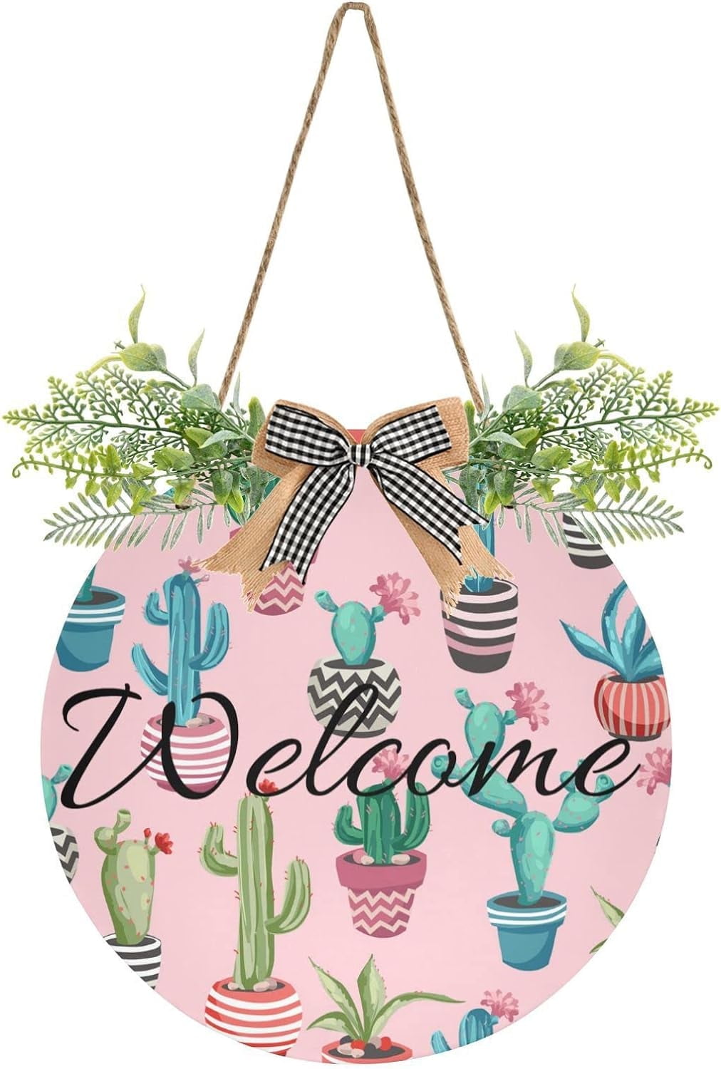 Cactus Welcome Sign for Front Door, Round Sign Hanging Welcome Sign ...