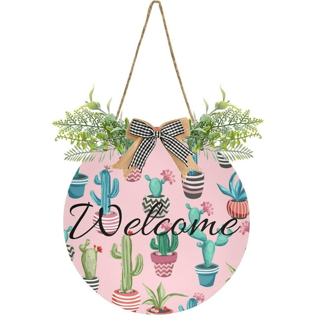 Cactus Welcome Sign for Front Door, Round Sign Hanging Welcome Sign ...