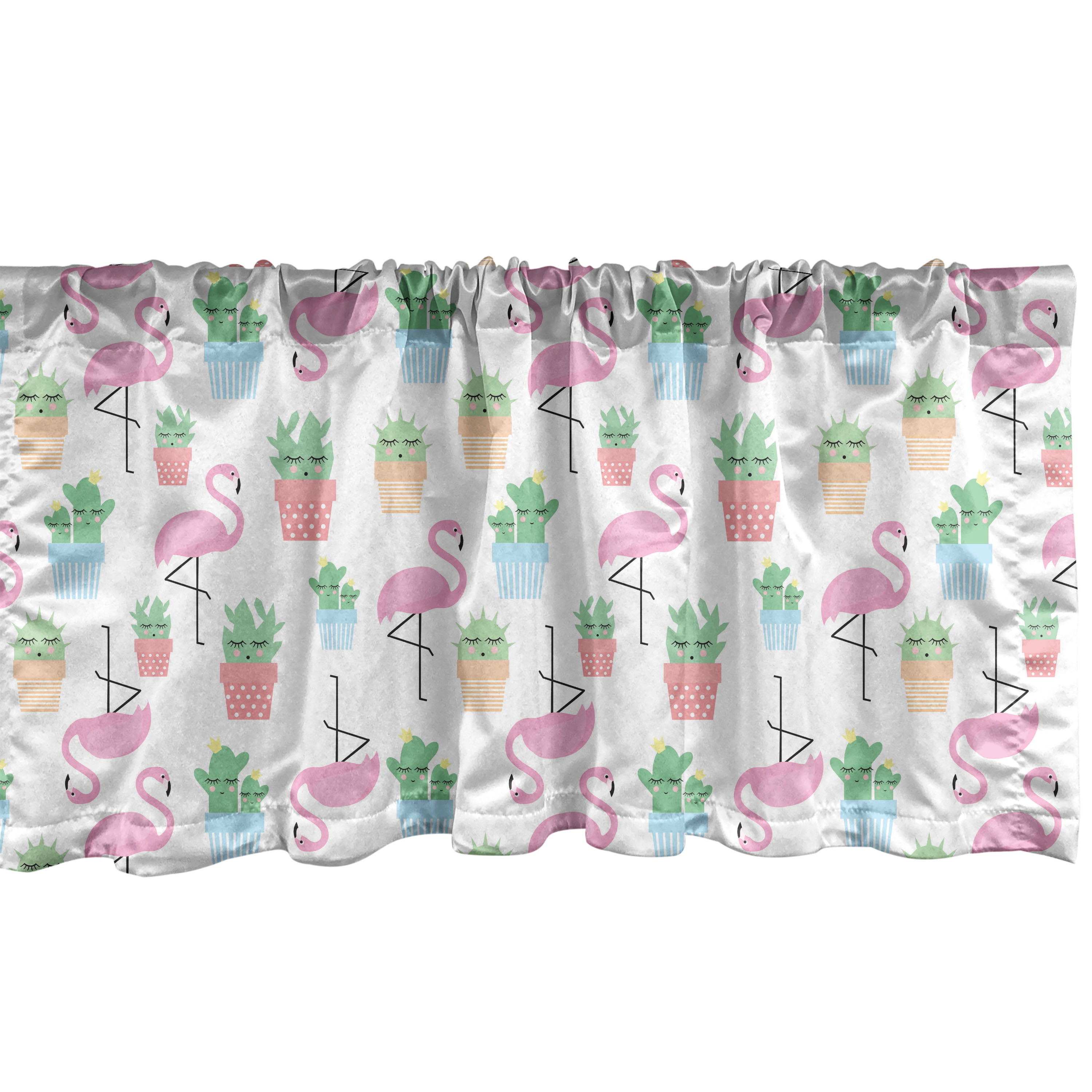 Cactus Window Valance Pack of 2, Flamingos and Sleeping Plants in Pots ...