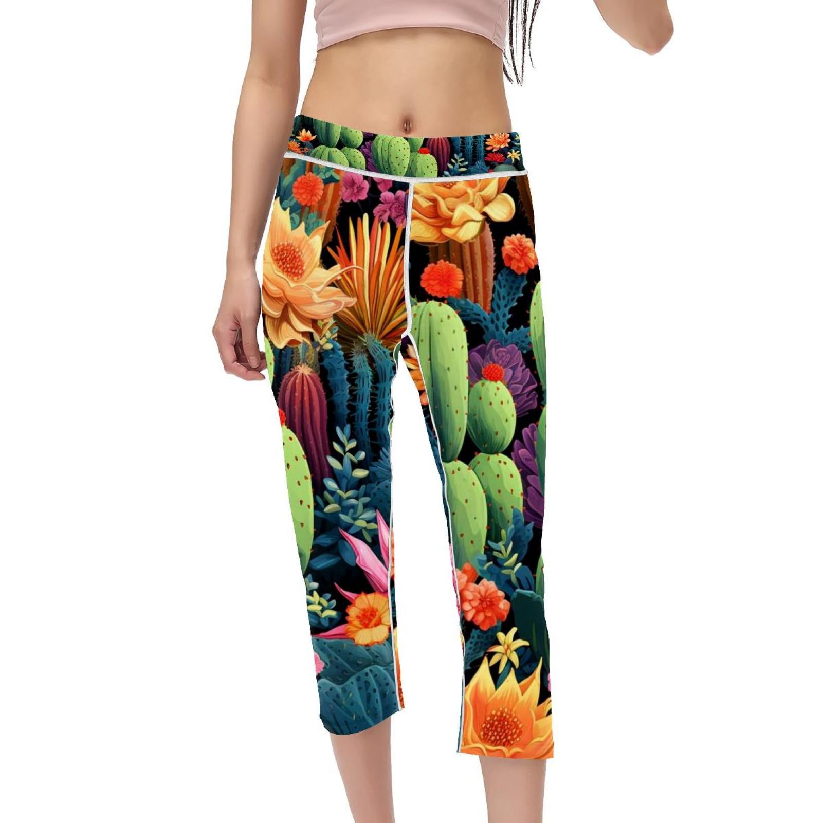 Cactus Women's High Waist Capris Printed Yoga Pants - Non See-Through ...