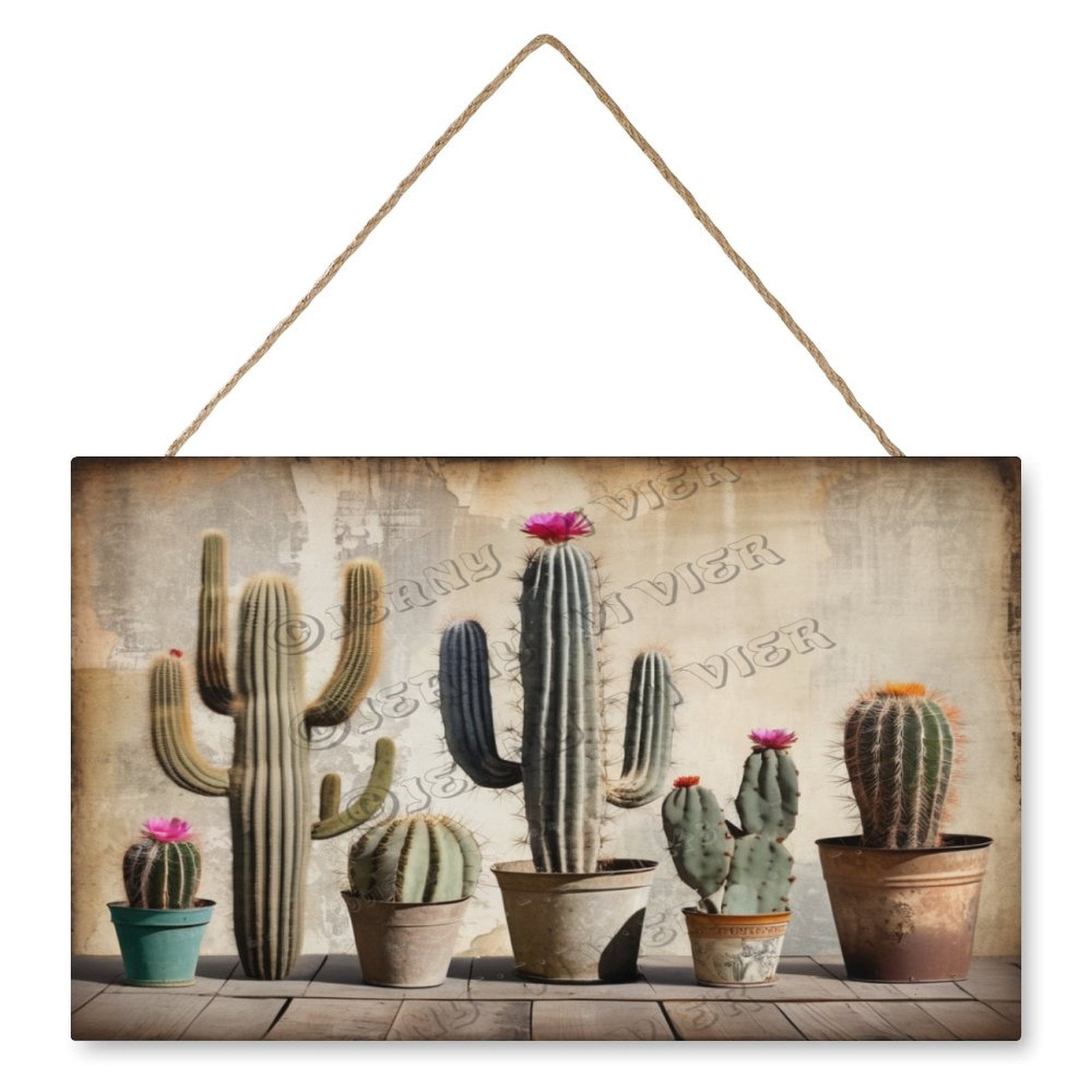 Cactus Wooden Hanging Sign Cacti Decor Farmhouse Vintage Rustic Wall ...