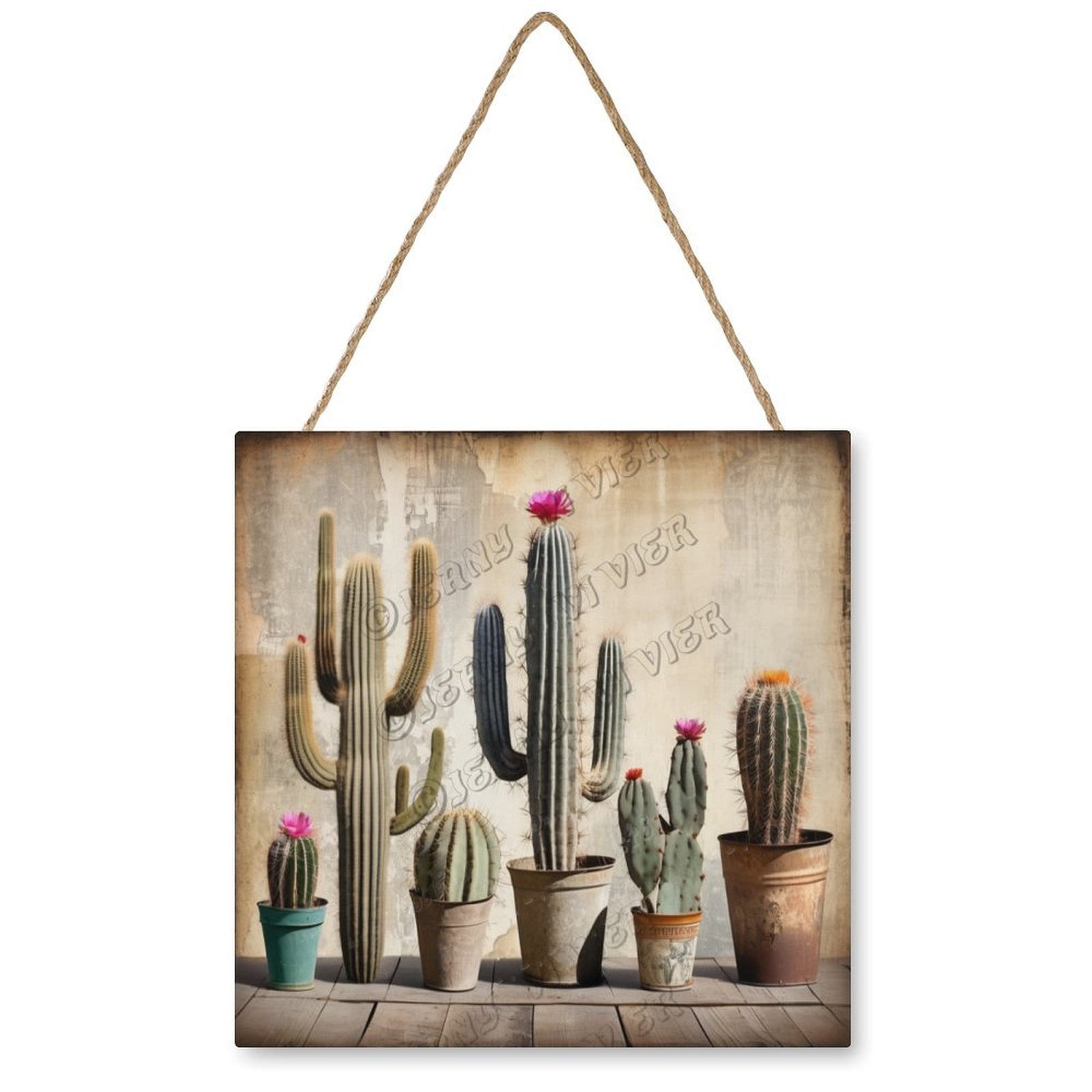 Cactus Wooden Hanging Sign Cacti Decor Farmhouse Vintage Rustic Wall ...