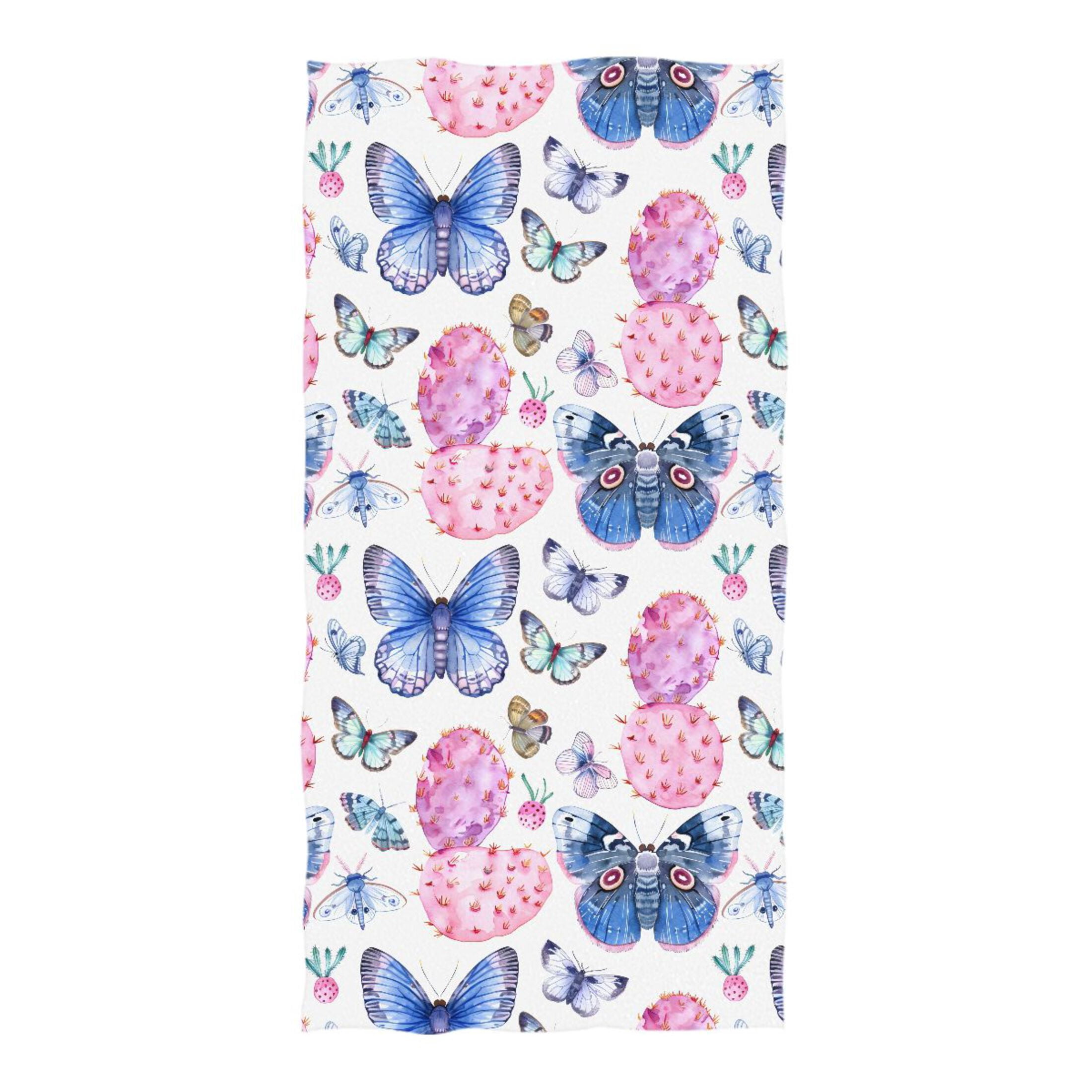 Cactus and Cute Moths Butterflies Beach Towel Oversized 74"x37" Pool ...