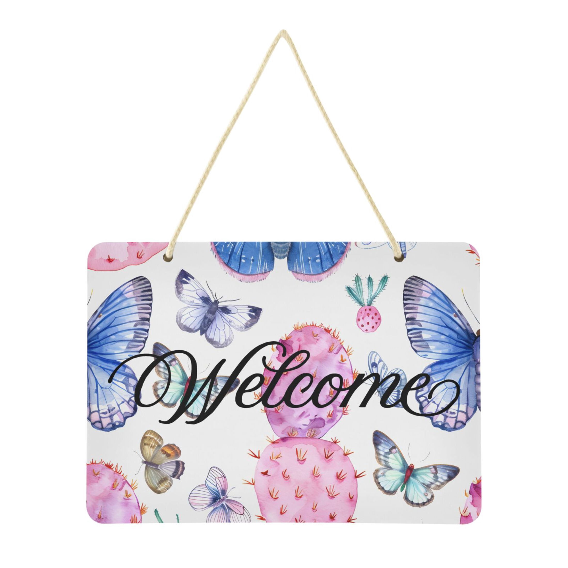 Cactus and Cute Moths Butterflies Welcome Sign Front Door PVC 14x10 ...