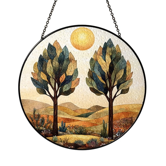 Cactus and Desert Trees View Stained Glass Style Window Decor ...