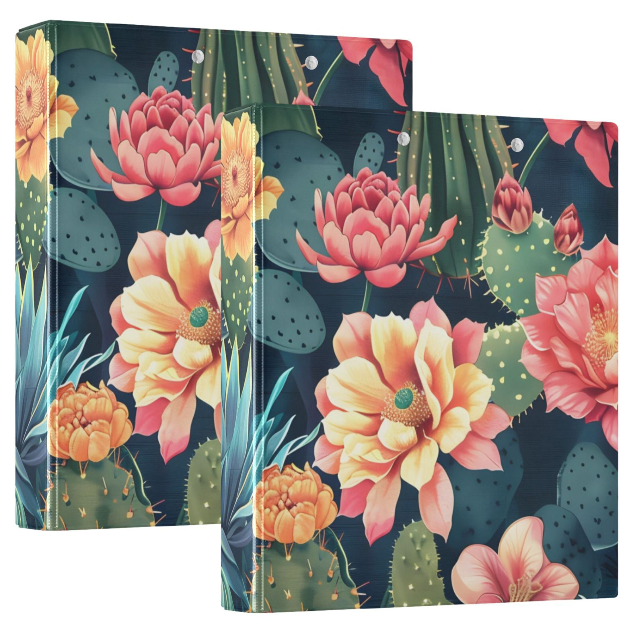 Cactus and Flower 3 Ring Hardcover Binders 1.5" Round Rings for Letter ...