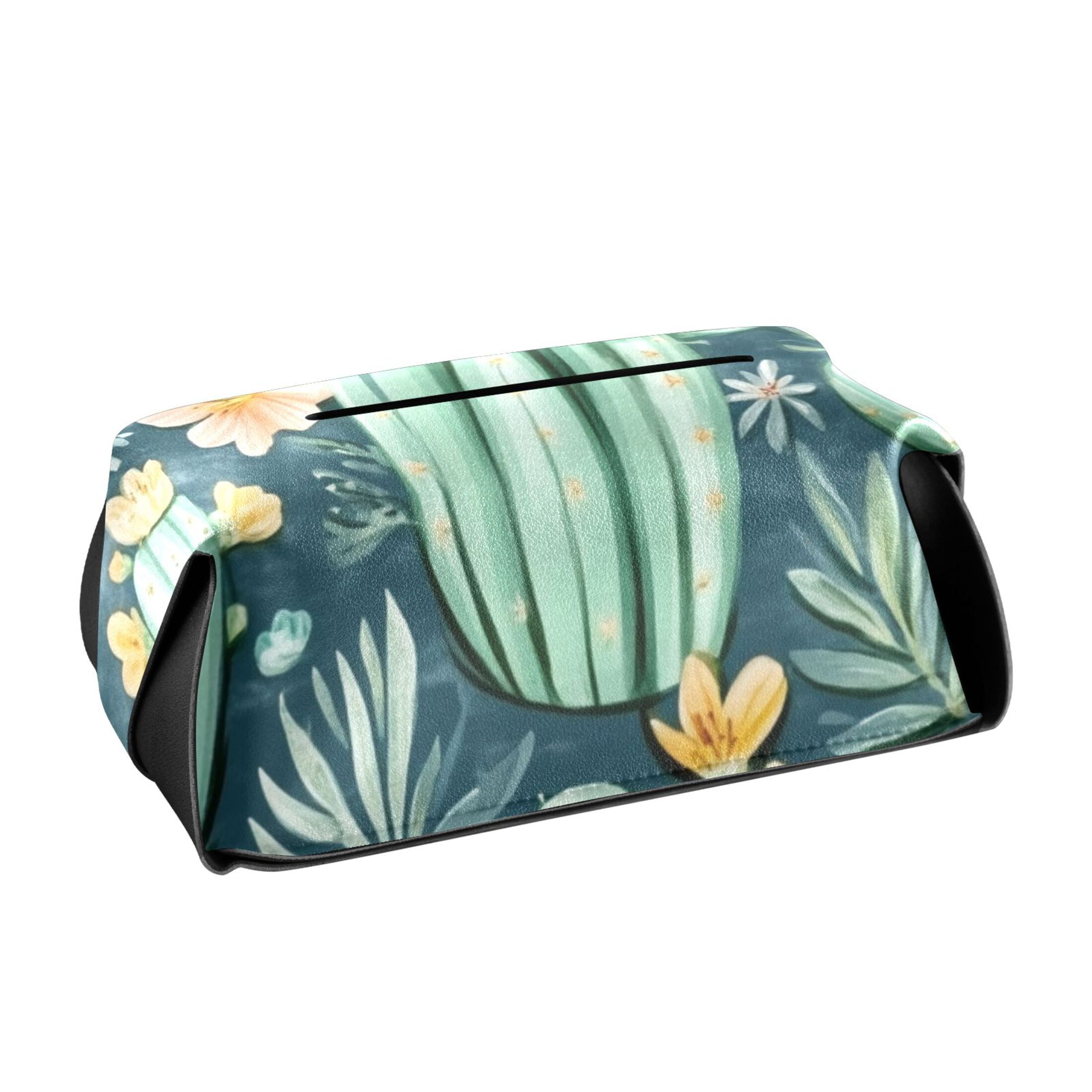 Cactus and Flower Tissue Box Cover Leather Square Rectangle Tissue Box ...