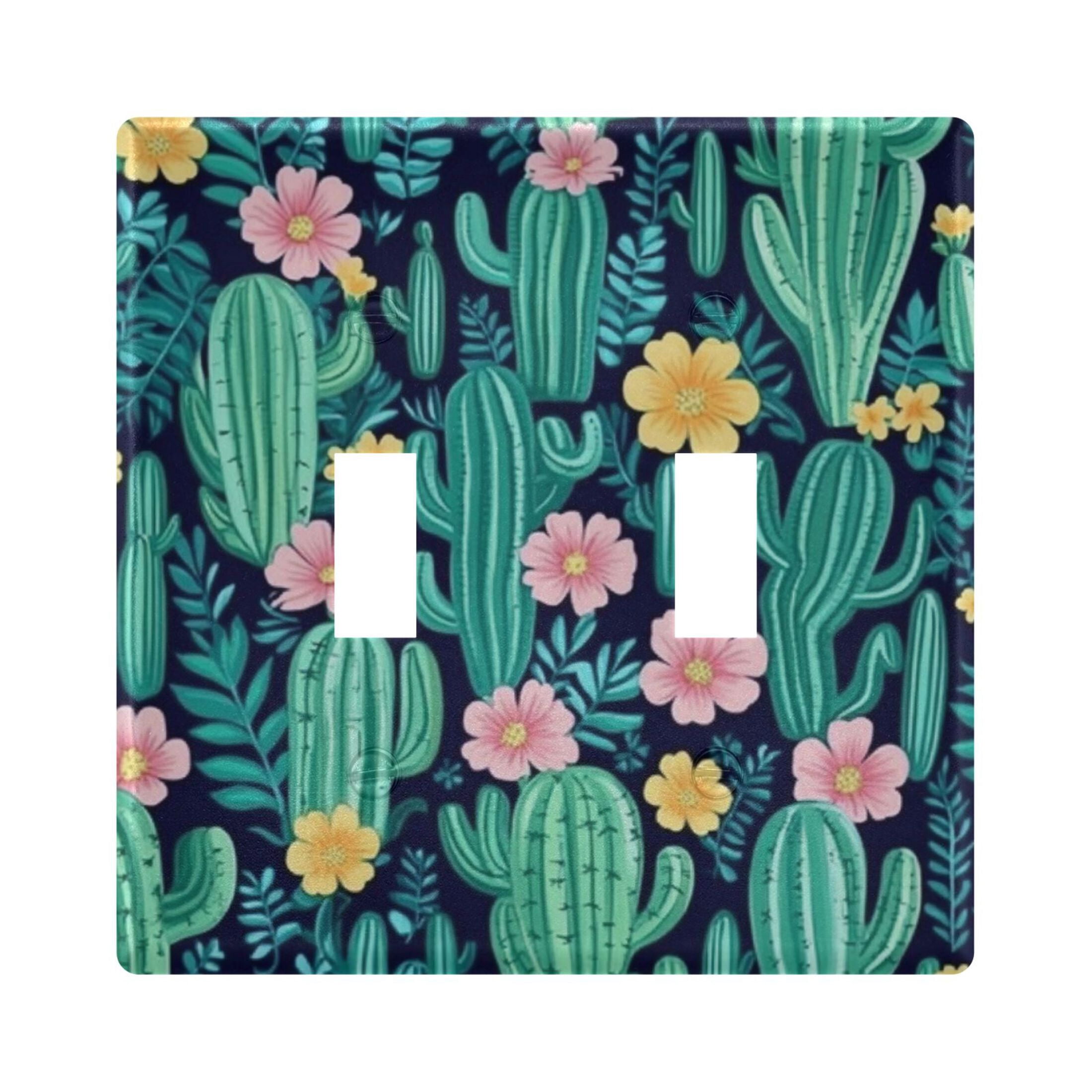 Cactus and Flowers Light Switch Cover Decorative 2 Gang Wall Plate ...