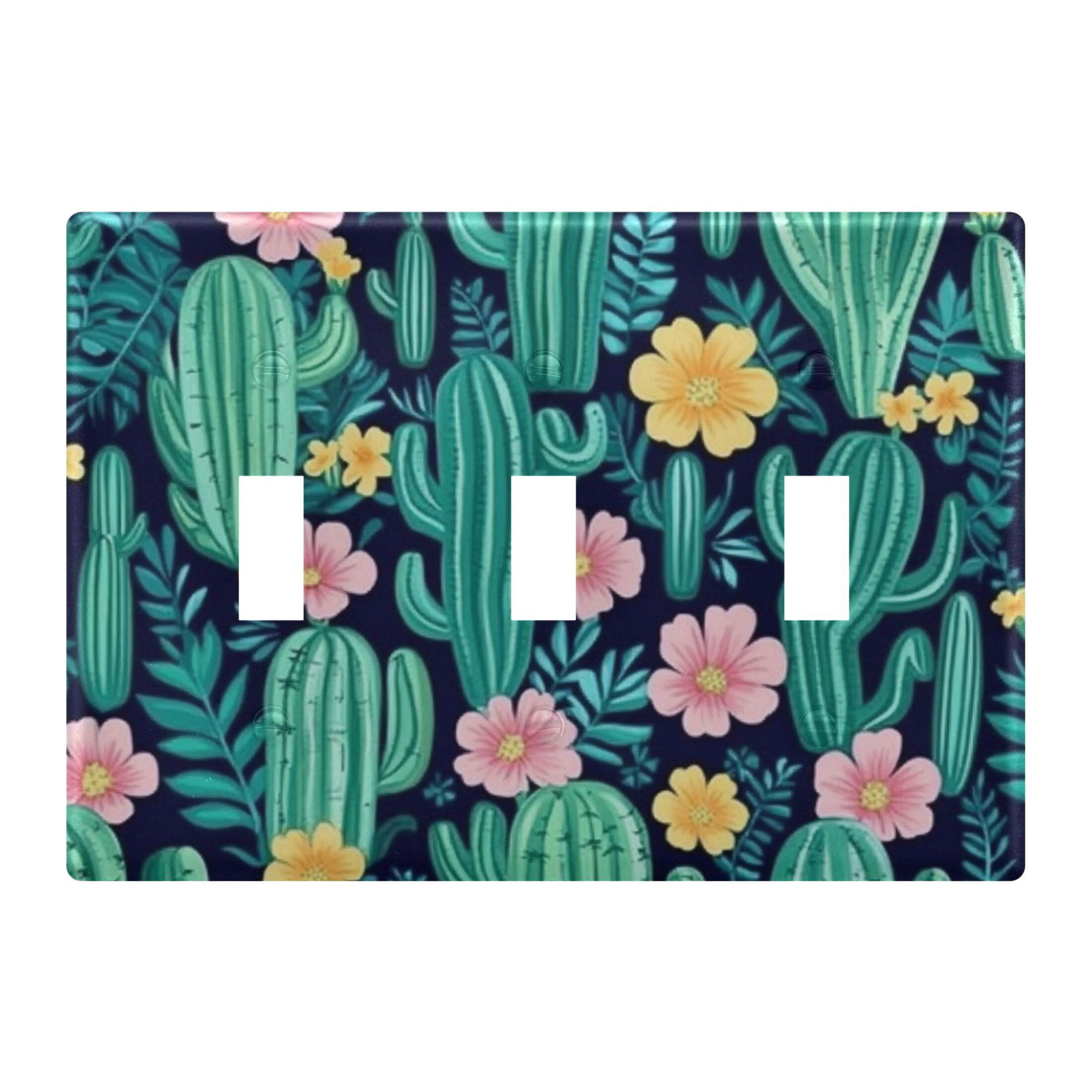 Cactus and Flowers Light Switch Cover Decorative 3 Gang Wall Plate ...