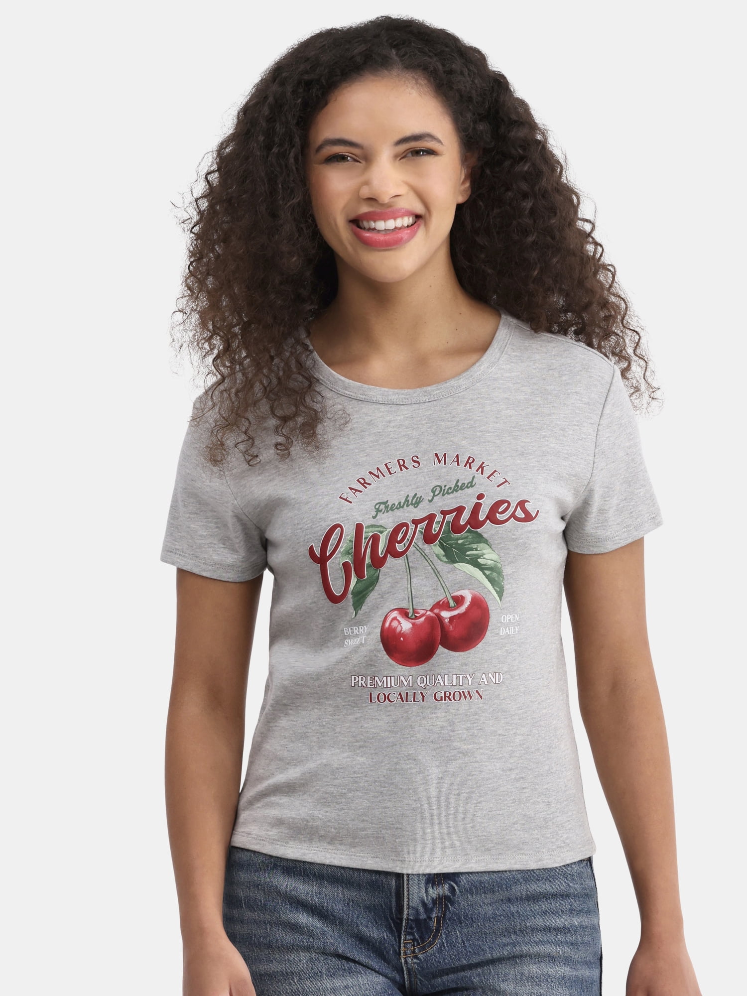 Cactus and Pearl Women’s Cherries Graphic Tee with Short Sleeves, Sizes XXS-XXL - Walmart.com