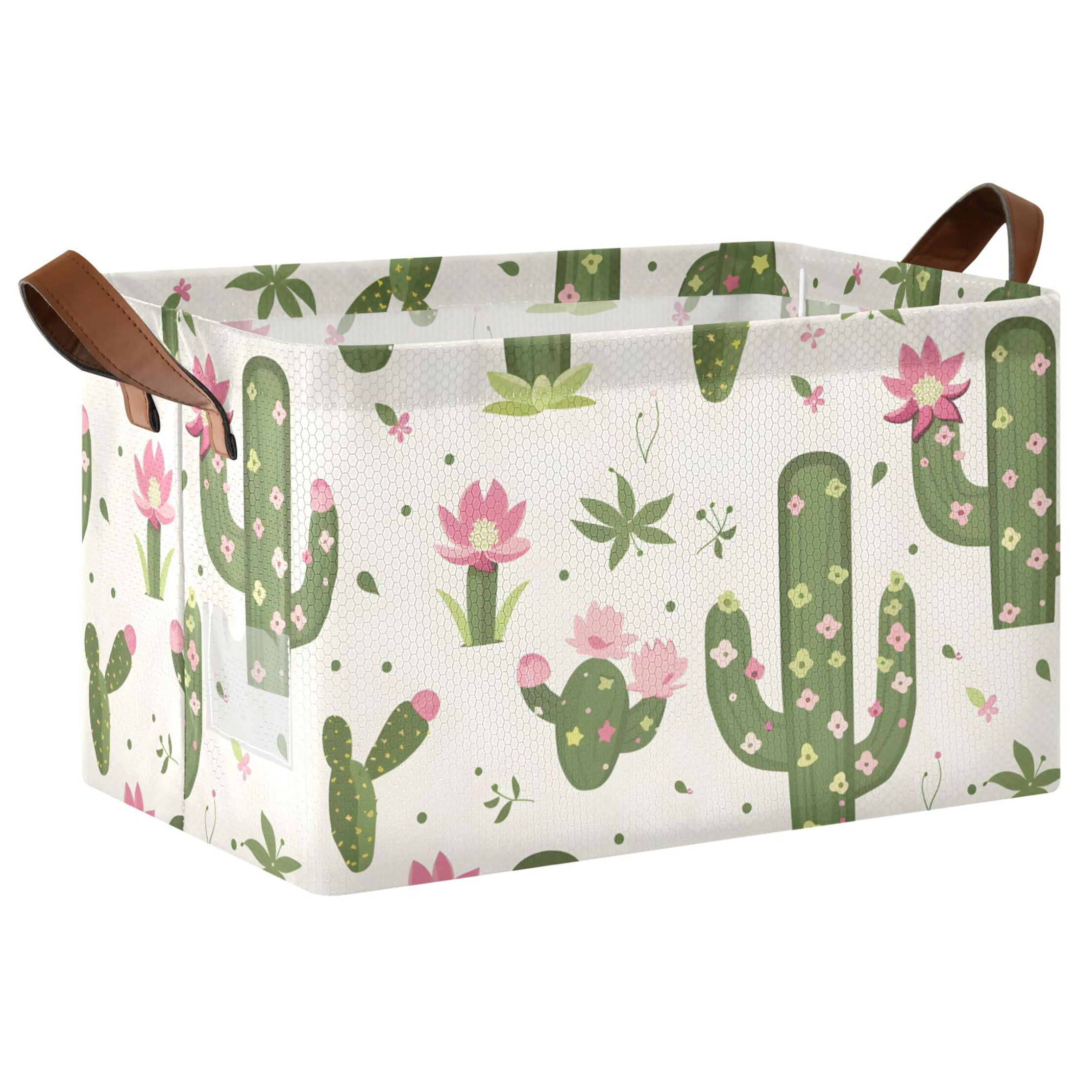Cactus and Pink Flowers Collapsible Storage Bins Fabric Shelf Baskets ...