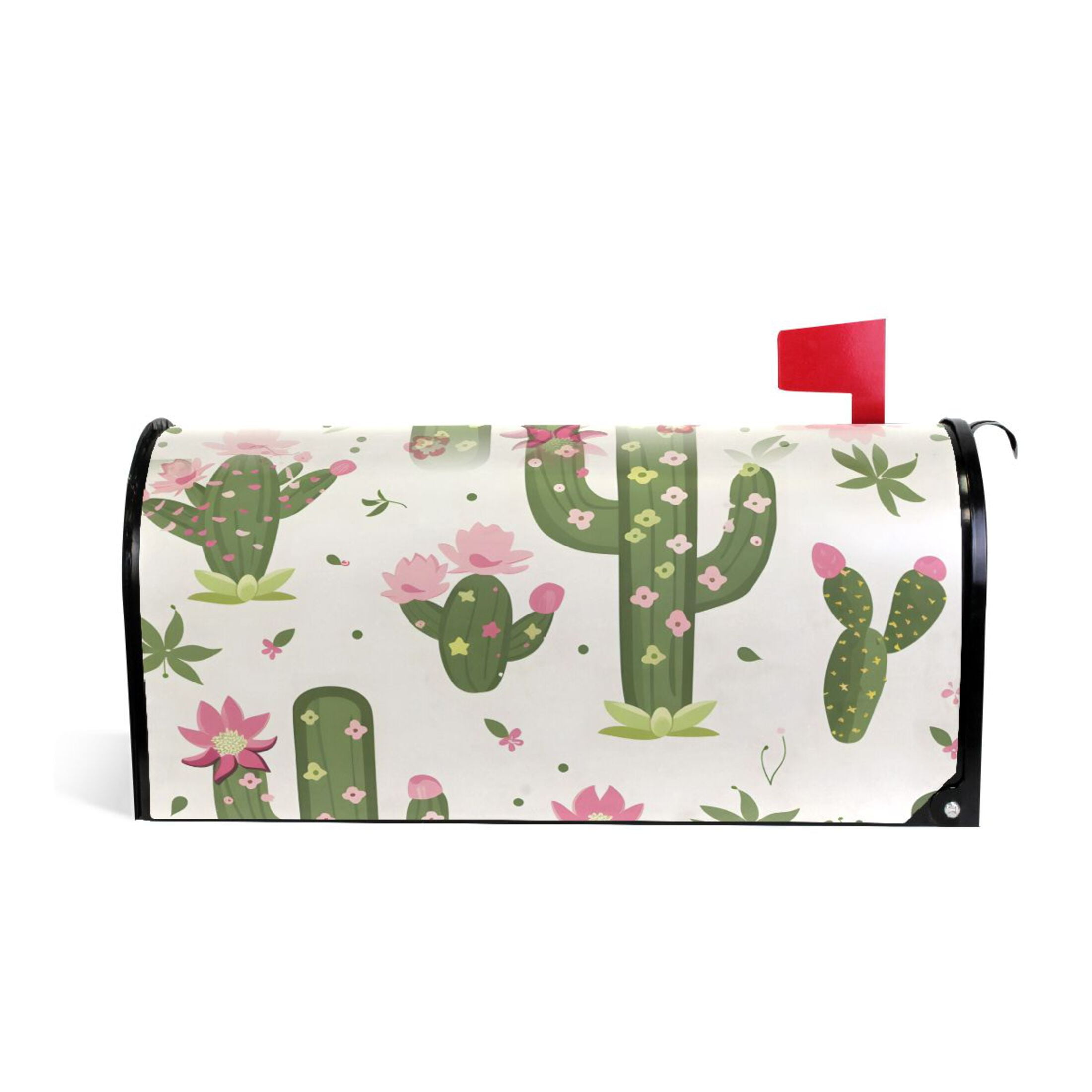 Cactus and Pink Flowers Mailbox Covers Magnetic Post Box Cover Wraps ...