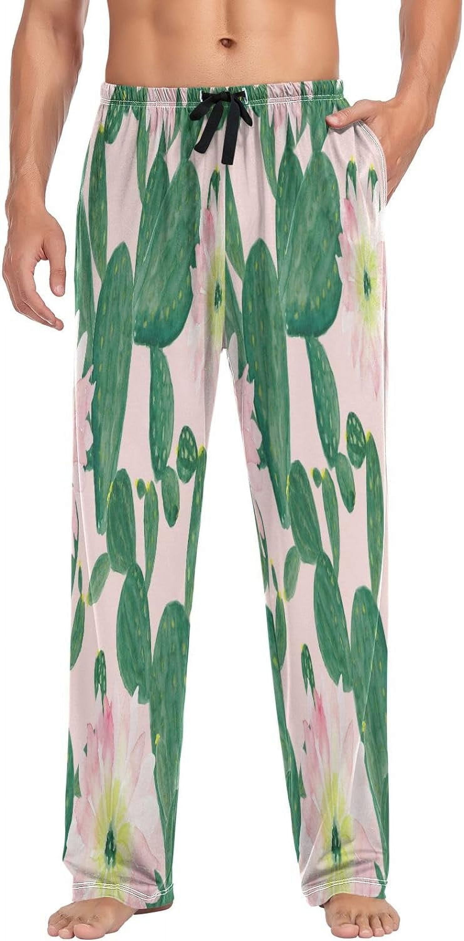 Cactus and Pink Flowers Men's Pajama Pants Lightweight Sleepwear Bottom ...