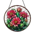 Cactus and Red Flower Round Suncatcher – Stained Glass Style Botanical ...