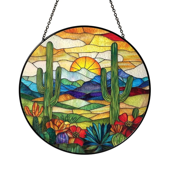 Cactus and Wildflower Desert Landscape Window Suncatcher, Bright ...