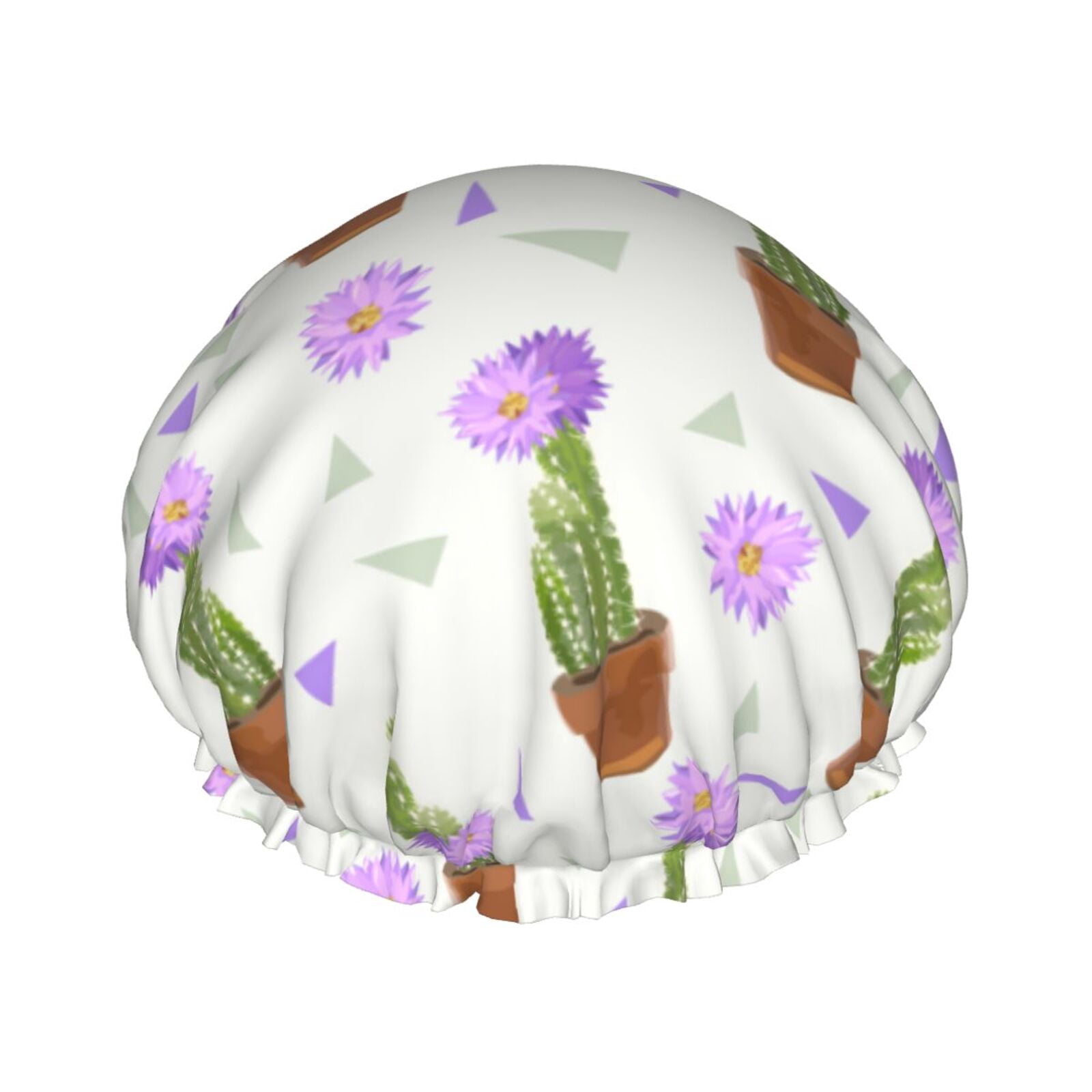 Cactus blooming purple Shower Cap, Reusable Bath Hair Hat for all Hair ...