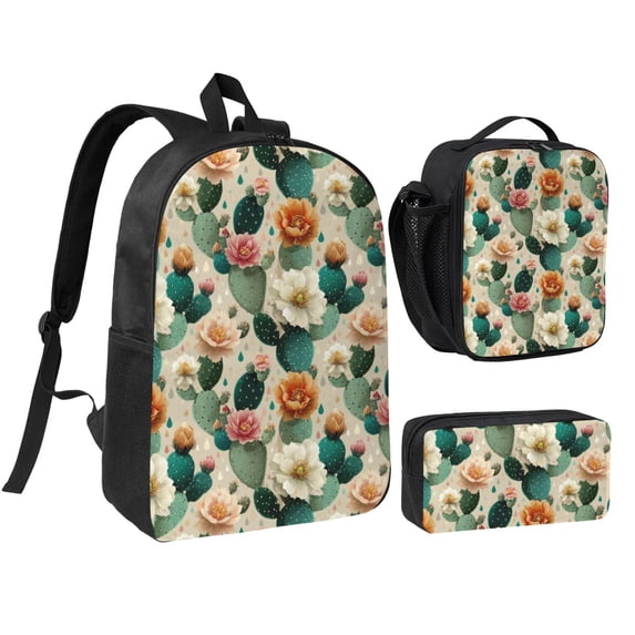 Cactus and flowers pattern Backpack Set,3PCS Backpack Set with ...