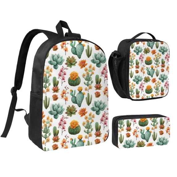 Cactus and flowers pattern Backpack Set,3PCS Backpack Set with ...