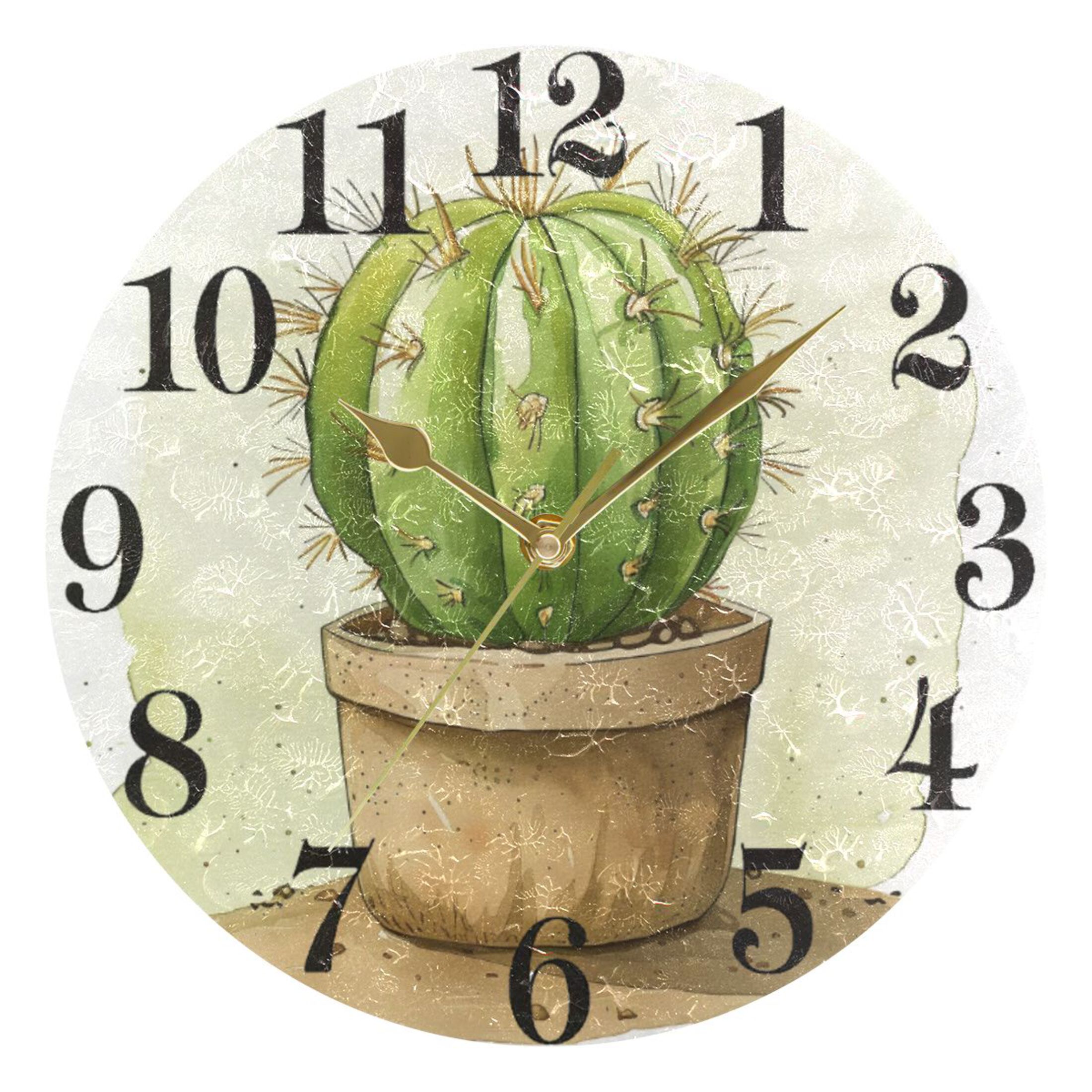 Cactus in Planter Wall Clock 9.8 inch Battery Operated Clocks Non ...