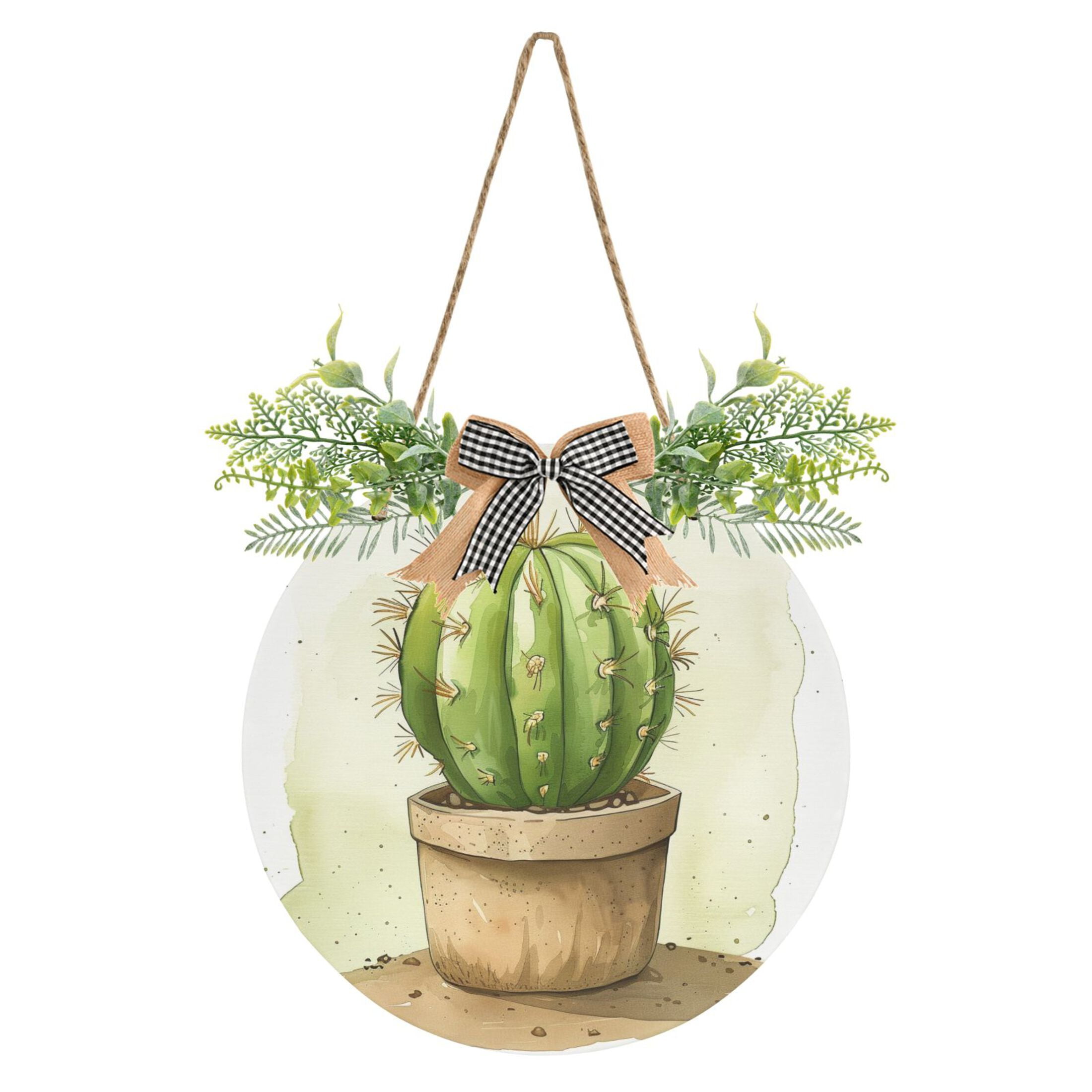 Cactus in Planter Welcome Front Door Sign Round 12 inch Porch Hanging ...