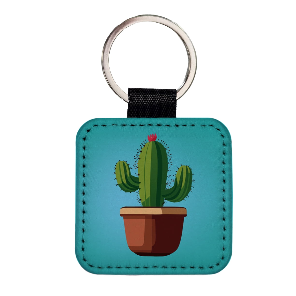 Cactus in Pot Faux Leather Square Keychain - Walmart.com