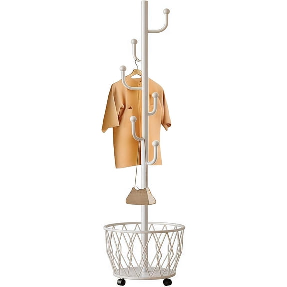 Cactus shaped Freestanding Metal Coat Rack Stand with Basket Modern ...