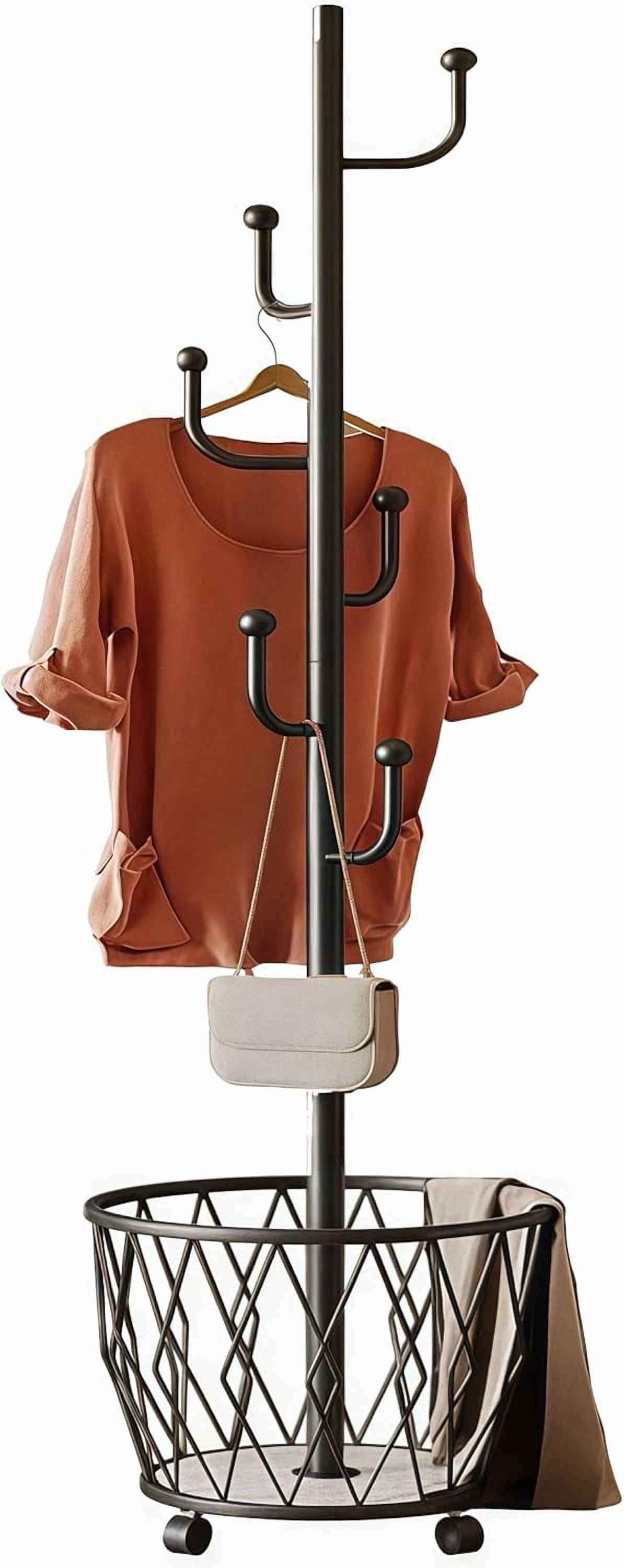 Cactus shaped Freestanding Metal Coat Rack Stand with Basket Modern ...