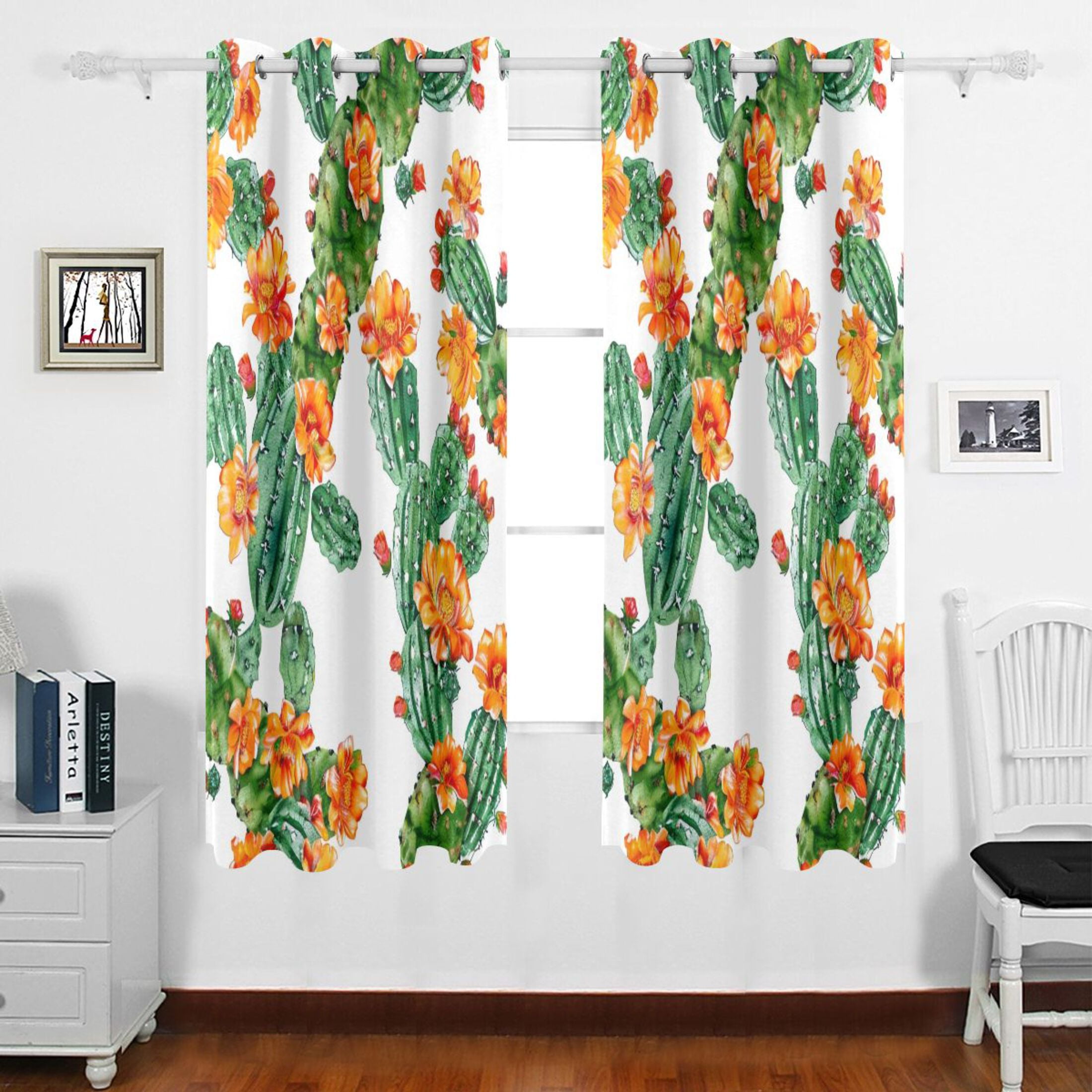 Cactus with Flower Grommet Blackout Curtains Thermal Insulated Window ...
