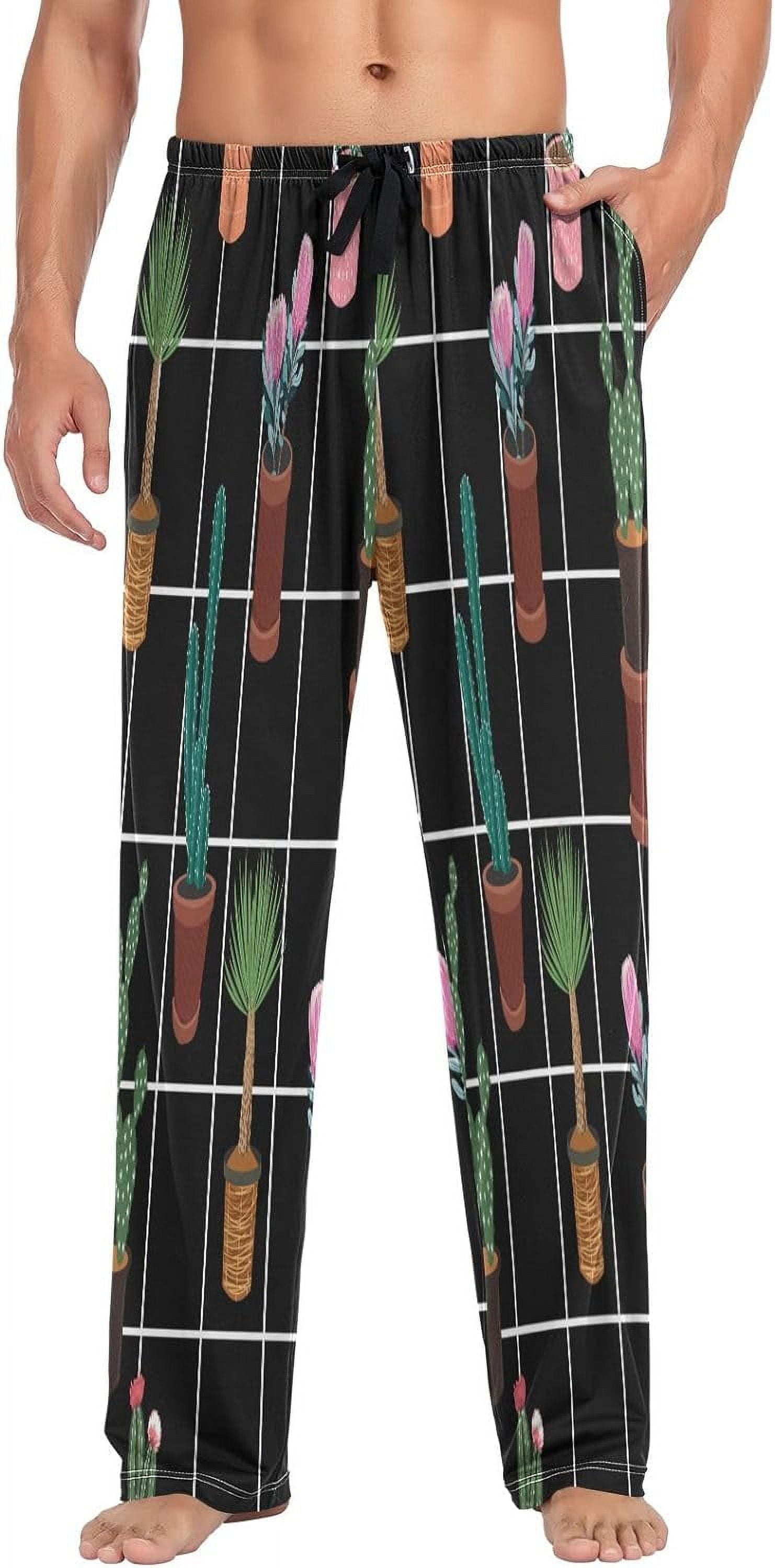 Cactus with Flower Men's Pajama Pants Lightweight Sleepwear Bottom ...