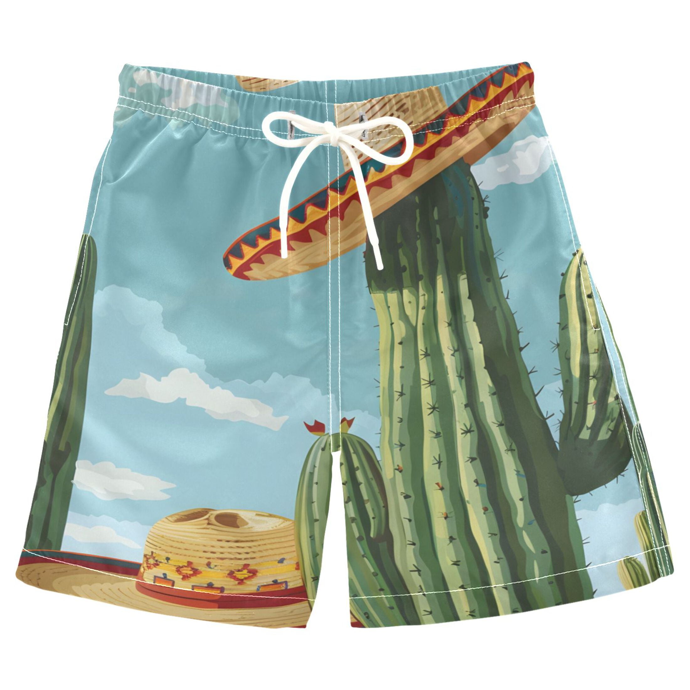 Cactus with Hats in Desert Boys' Beach Pants Board Shorts Swim Trunks ...