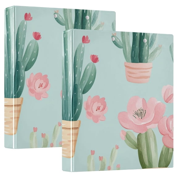 Cactus with Pinkish Flowers Watercolor Round Ring Binder 3 Rings 1.5 ...