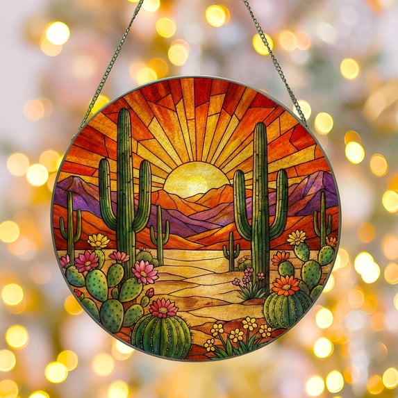 Cactuses in the Desert Faux Stained Glass Suncatcher, Garden Window ...