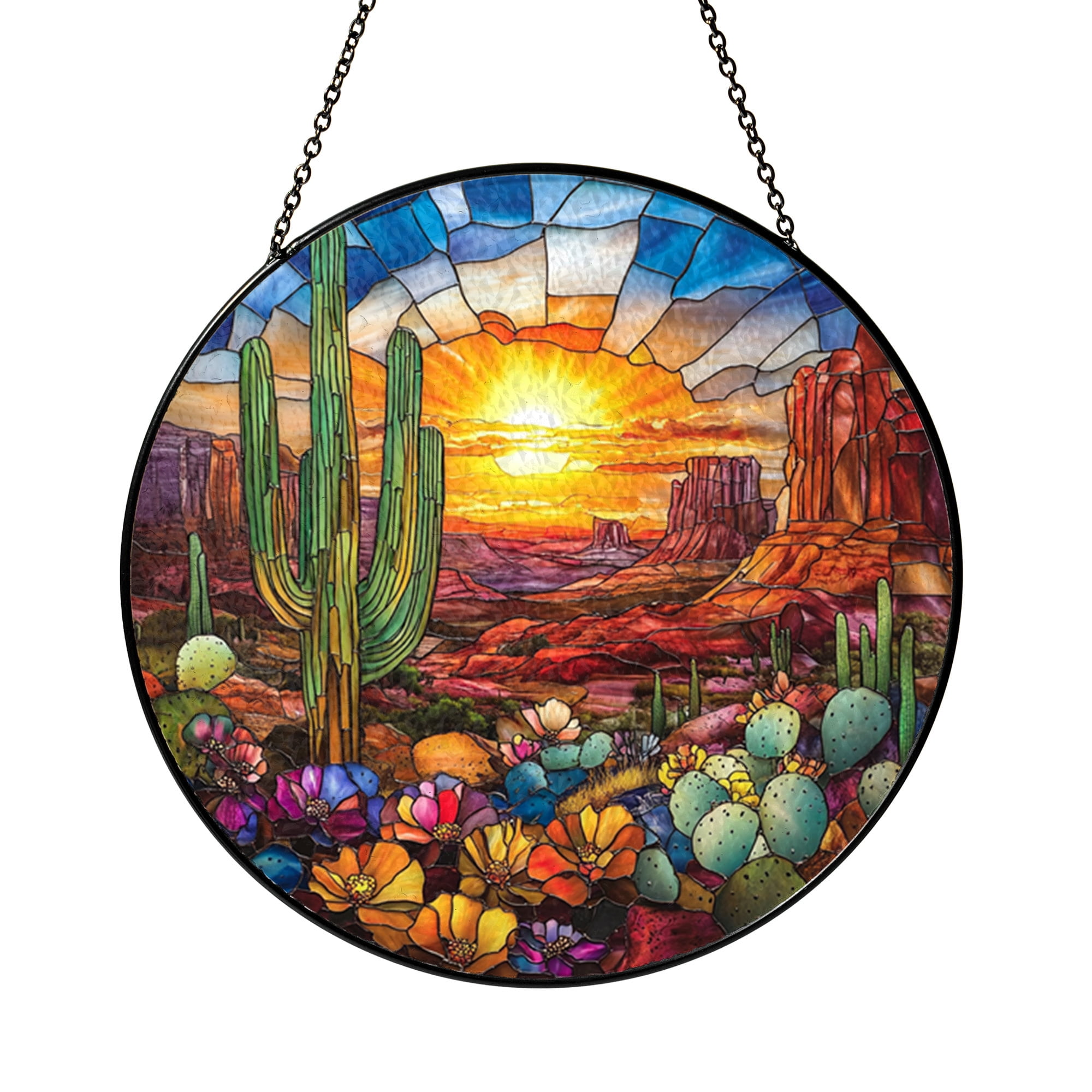 Cactuses in the Desert Faux Stained Glass Suncatcher Window Art ...