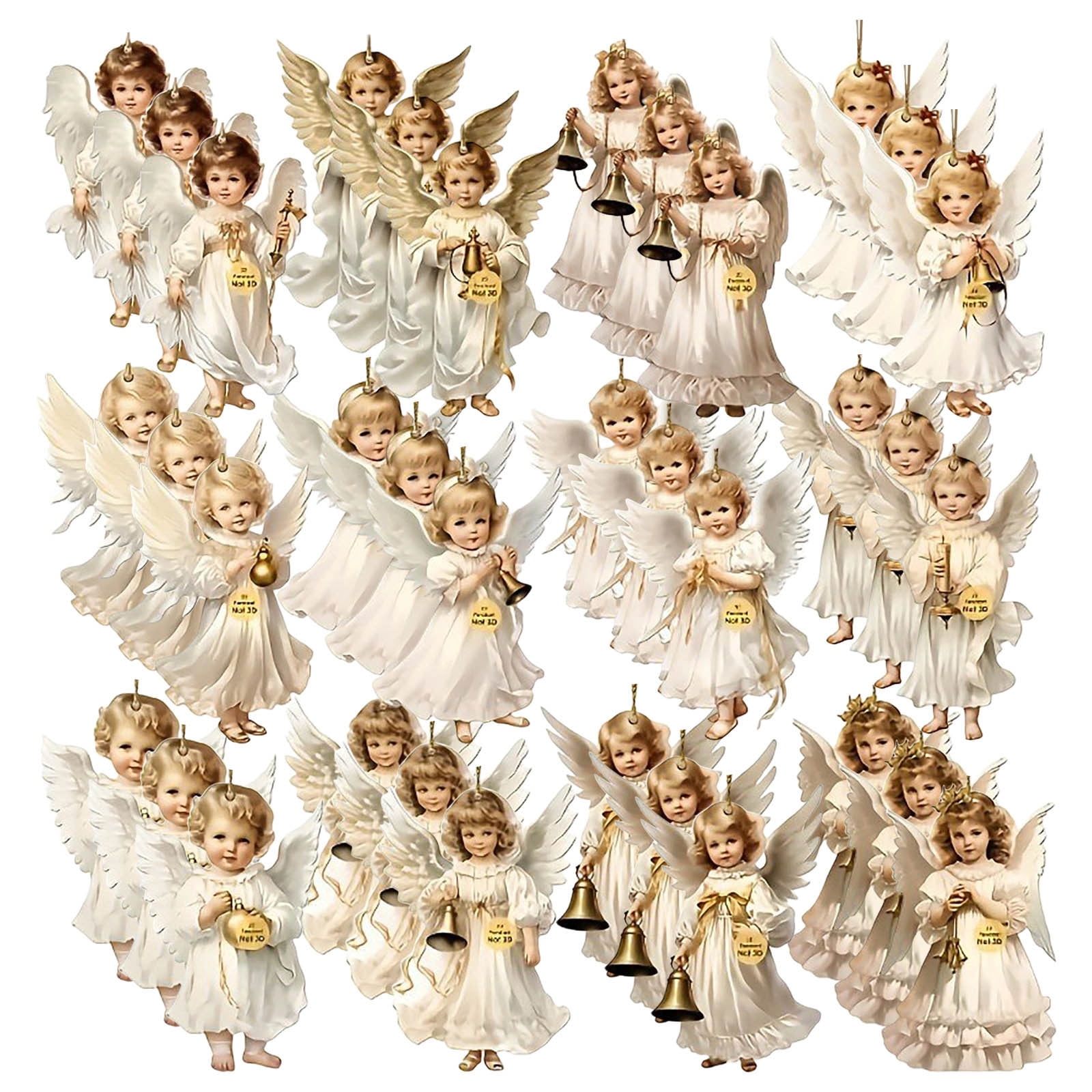 Cadancy 36 Pcs Angel Christmas Ornaments Wooden Angels Figure Vintage ...