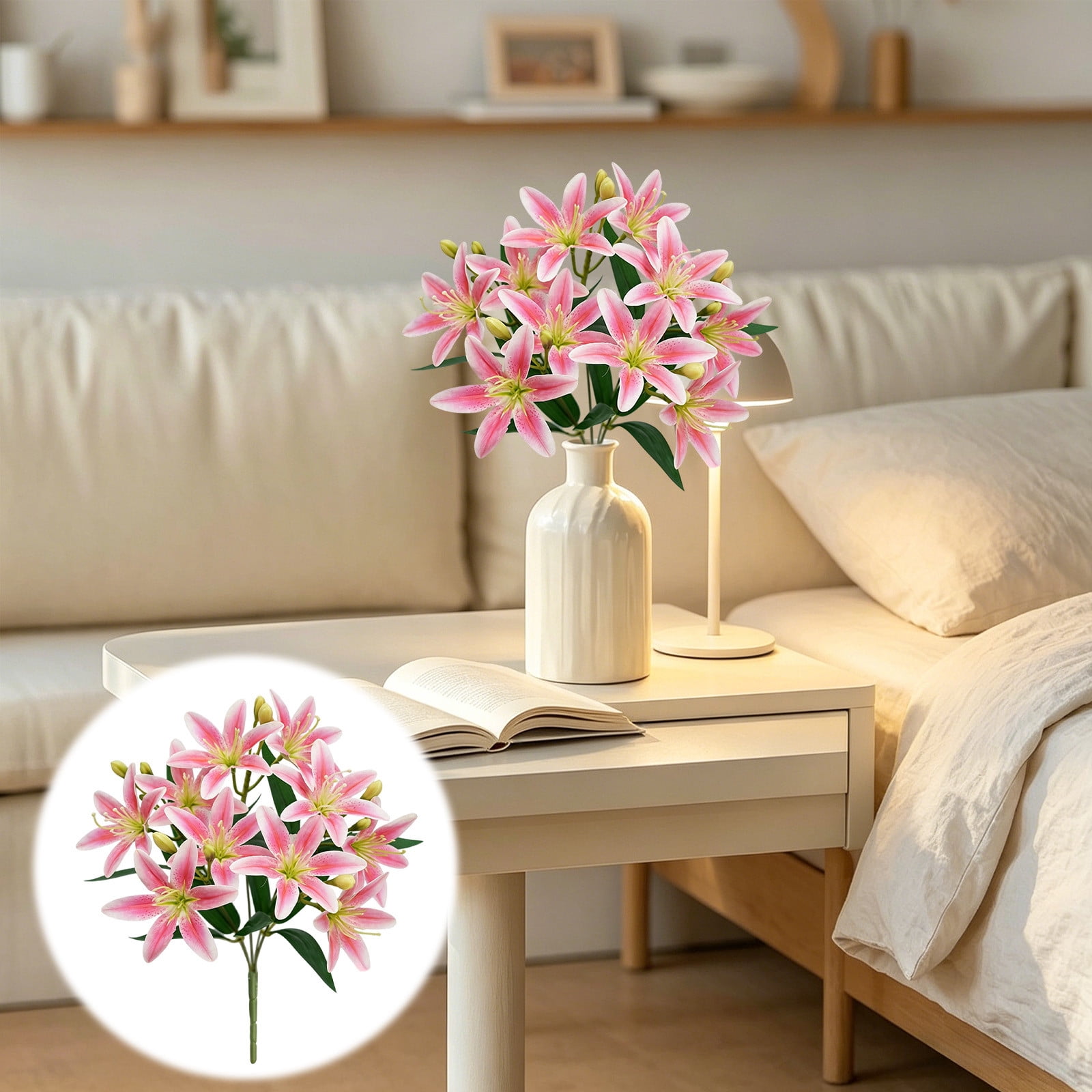Cadancy Artificial Lily Flowers Bouquet Real Touch Silk Floral ...