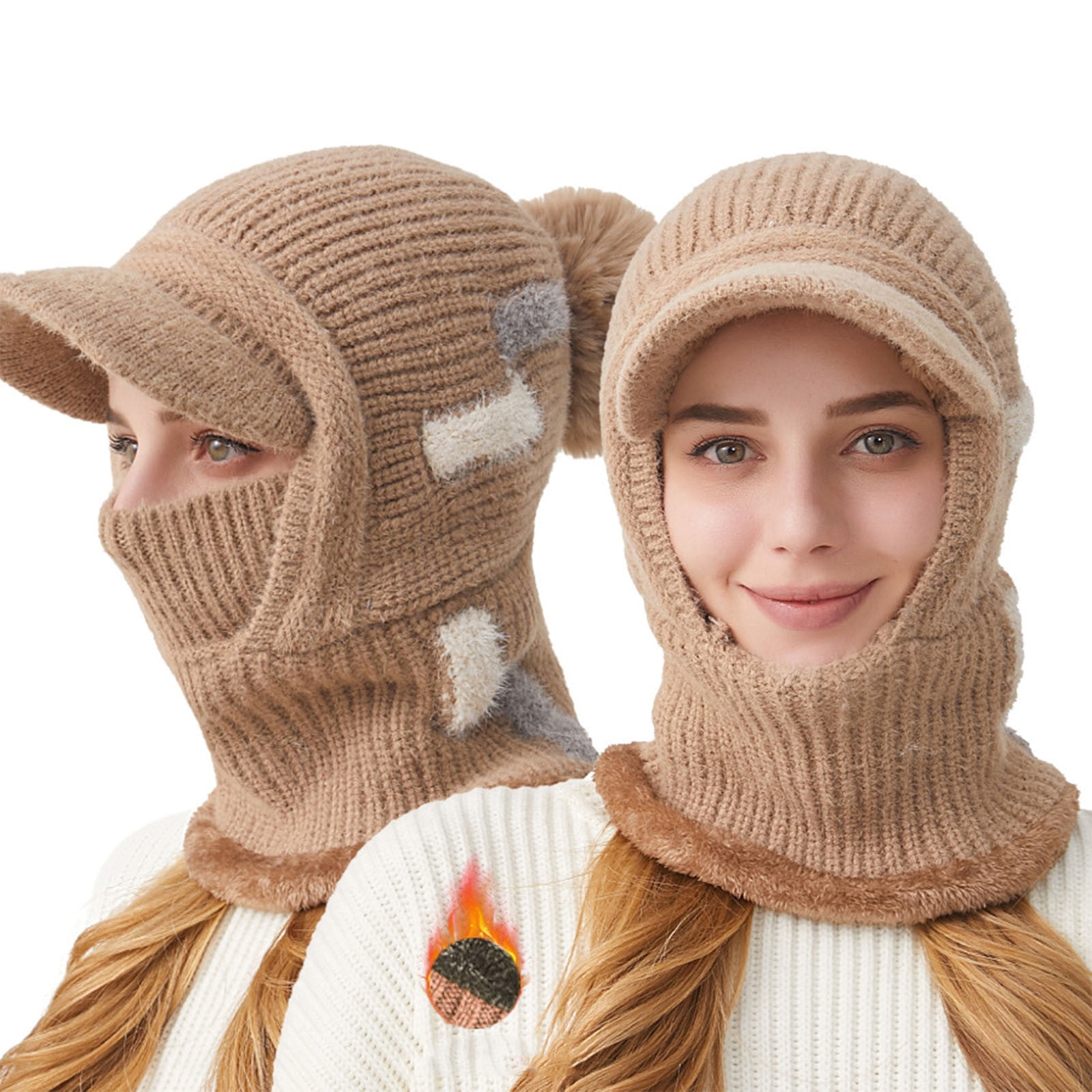Cadancy Balaclava Women Beanie Hats for Women 3 In 1 Hooded Scarf and ...