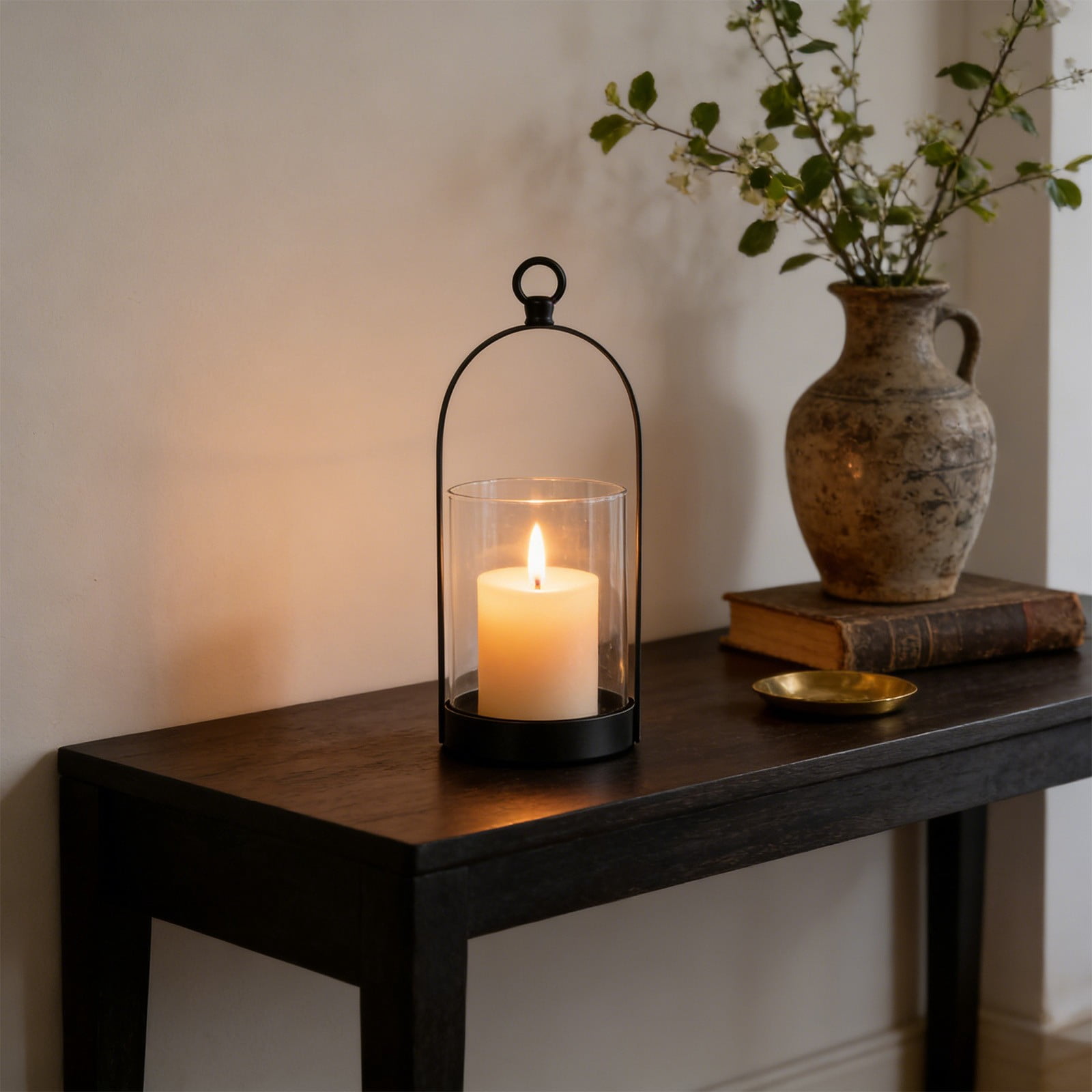 Cadancy Candle Holder Metal Glass Pillar Candle Stand with Handle for ...