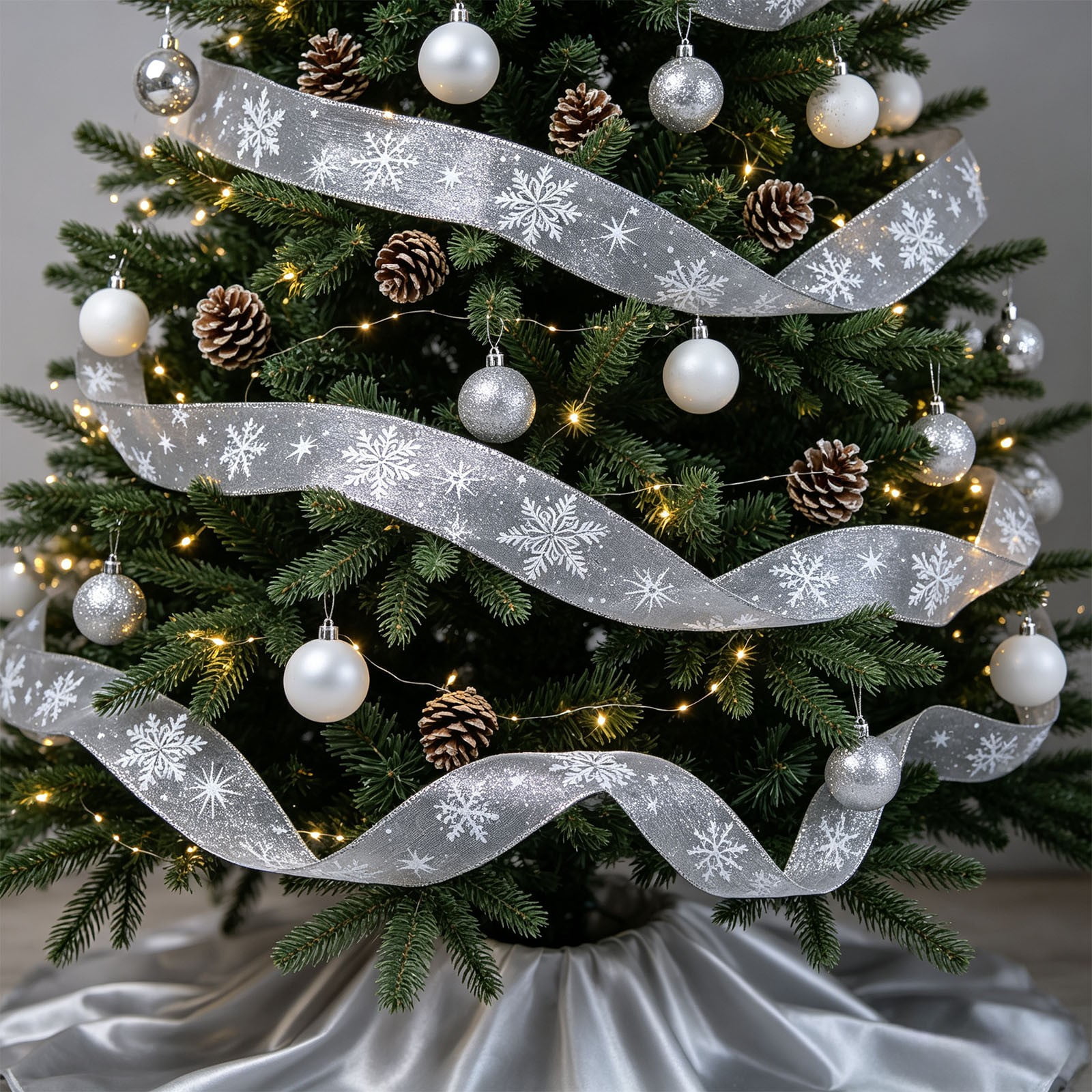 Cadancy Christmas Ribbon Satin Snowflake Pattern Gift Wrapping Trim for ...