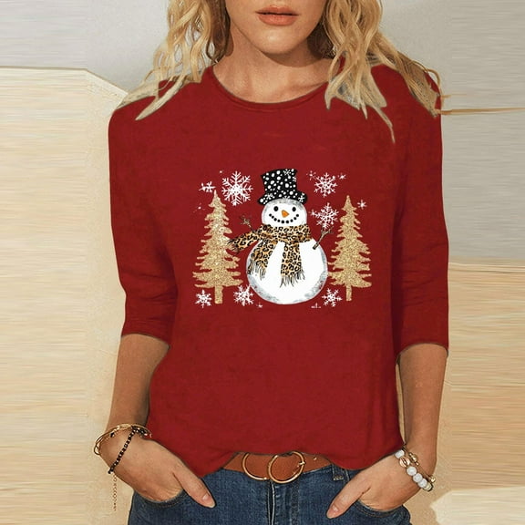 Cadancy Womens Christmas Shirts Plus Size Winter 3/4 Sleeve Vintage ...