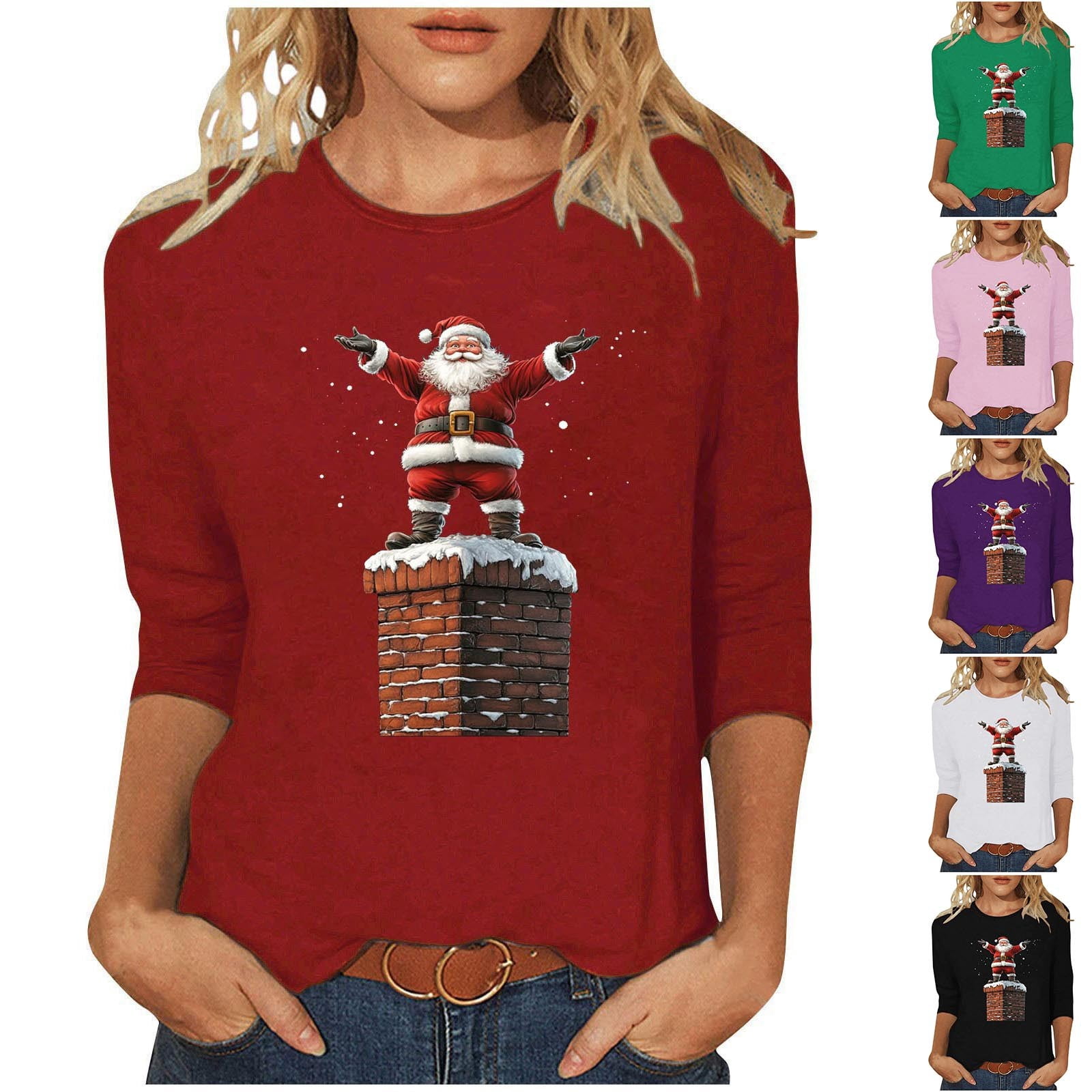 Cadancy Christmas Tshirts Women Party 3/4 Sleeve Plus Size Winter Tops ...