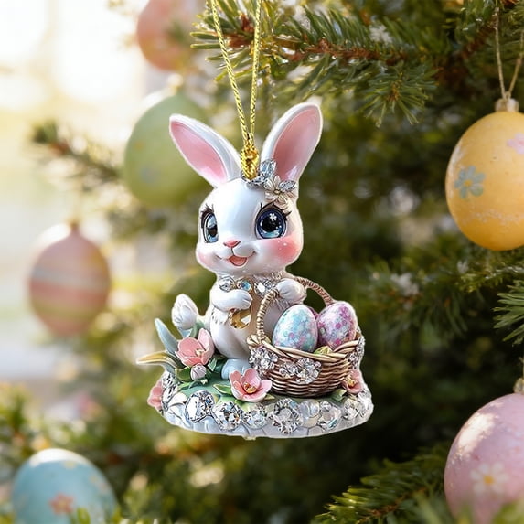 Cadancy Easter Bunny Decorations Hanging Ornaments Eggs Basket Flowers ...