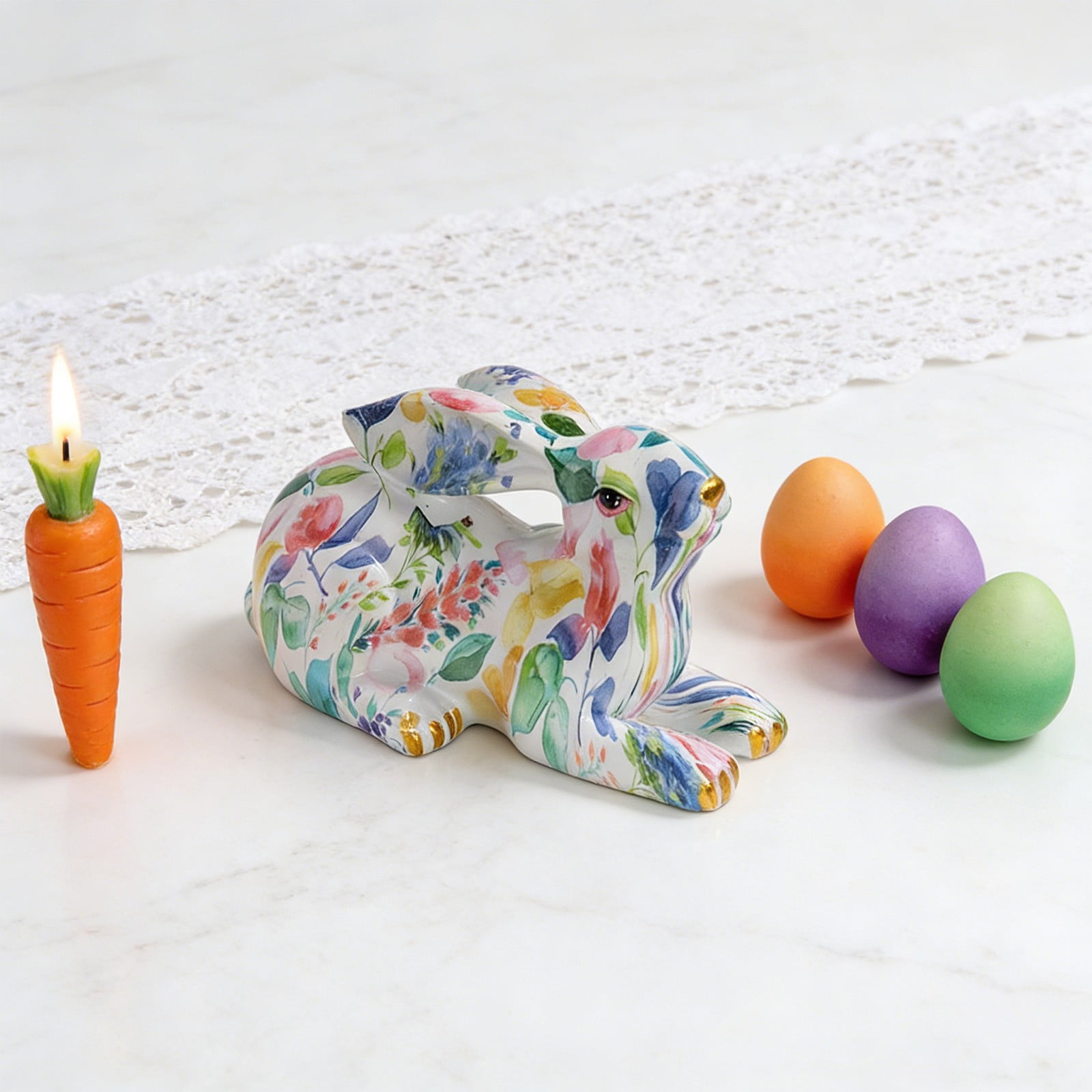Cadancy Easter Bunny Figurine with Colorful Floral Pattern Rabbit ...