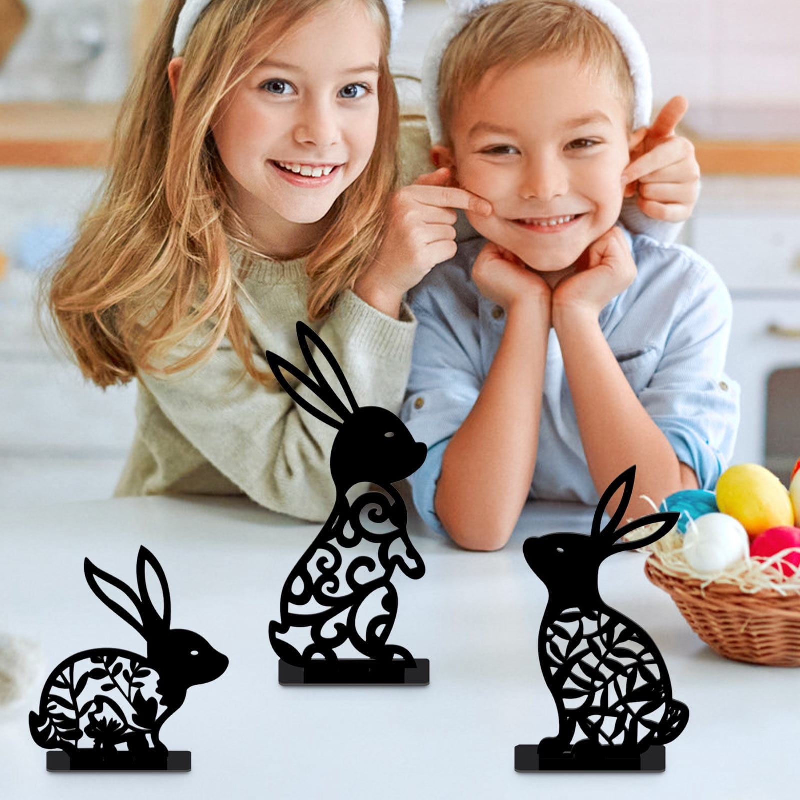 Cadancy Easter Bunny Table Decorations 3 Pcs Acrylic Rabbit Silhouette ...