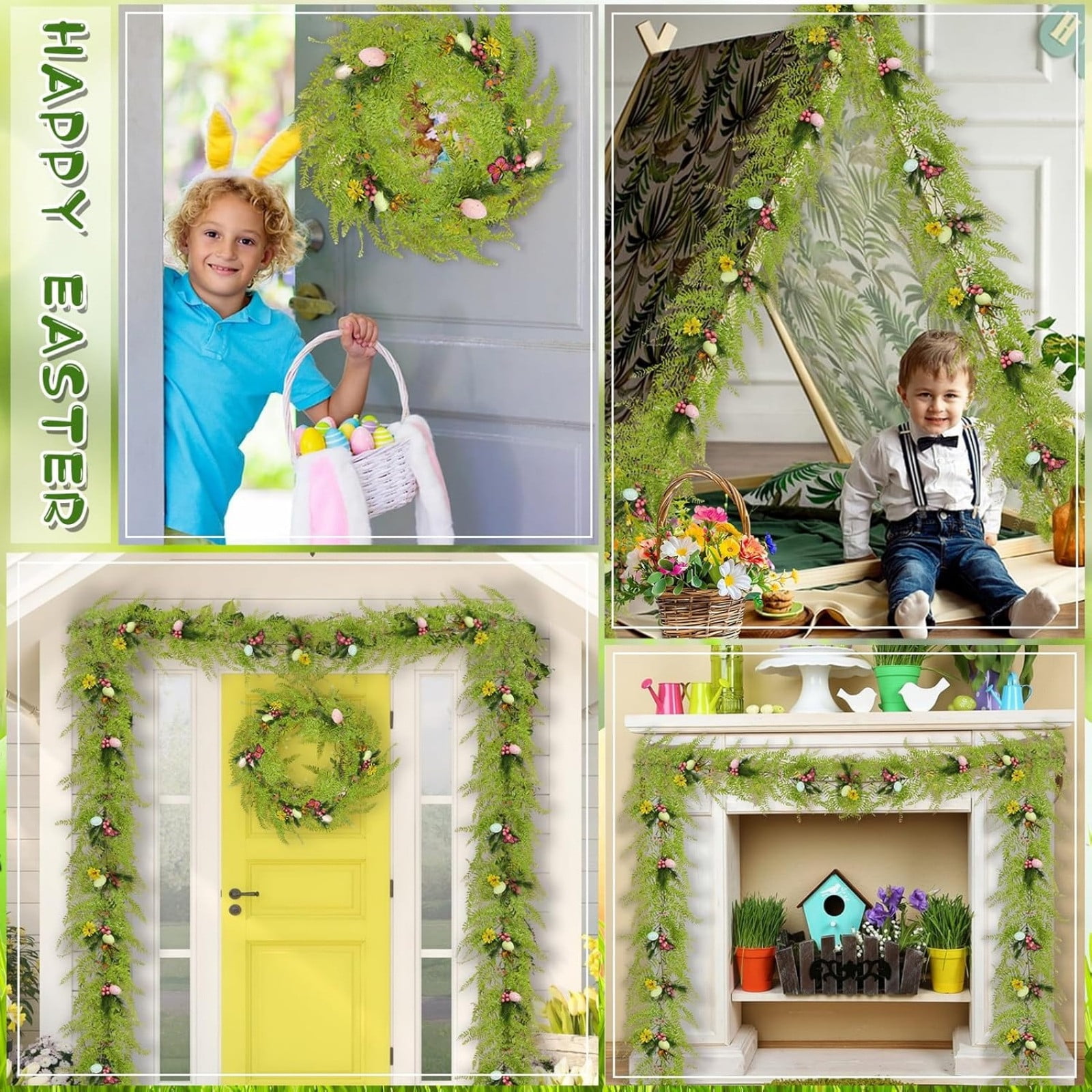 Cadancy Easter Garland with Eggs Artificial Vines Berried Spring ...