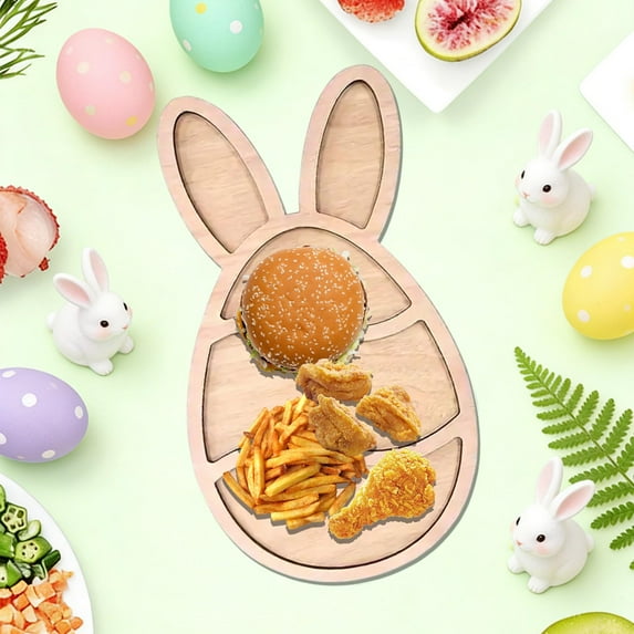 Cadancy Easter Table Decor Wood Bunny Shaped Serving Tray Food Platter ...